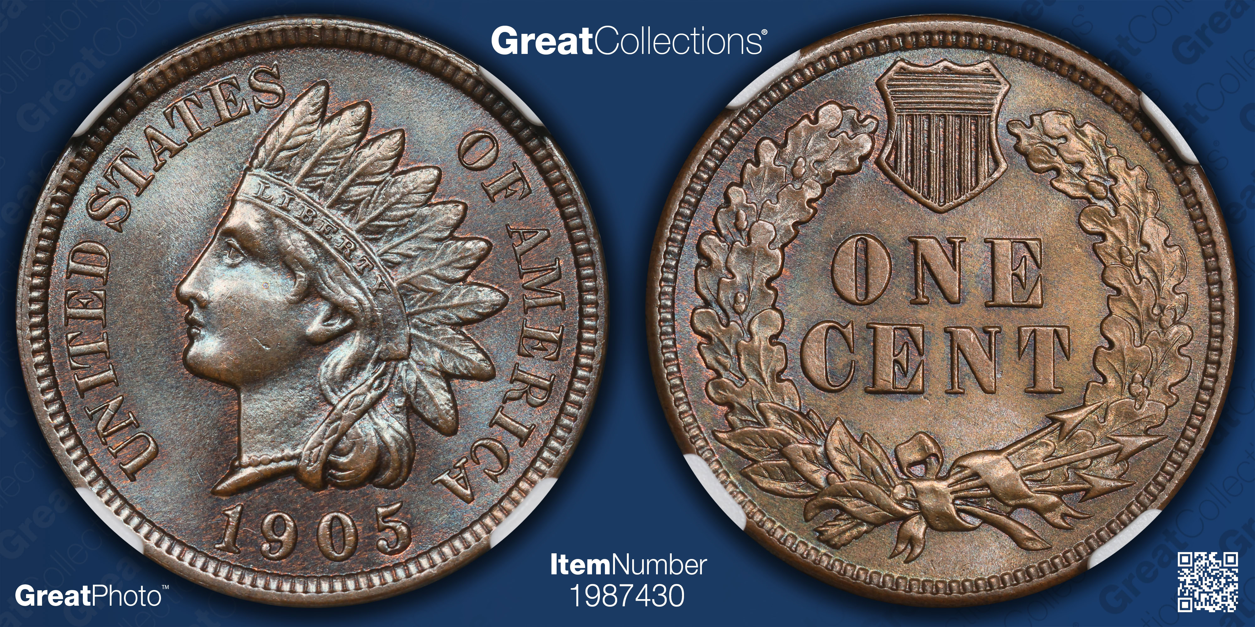 1905 Indian Cent NGC MS-64 BN (Toned) (Item 1987430) | GreatCollections ...