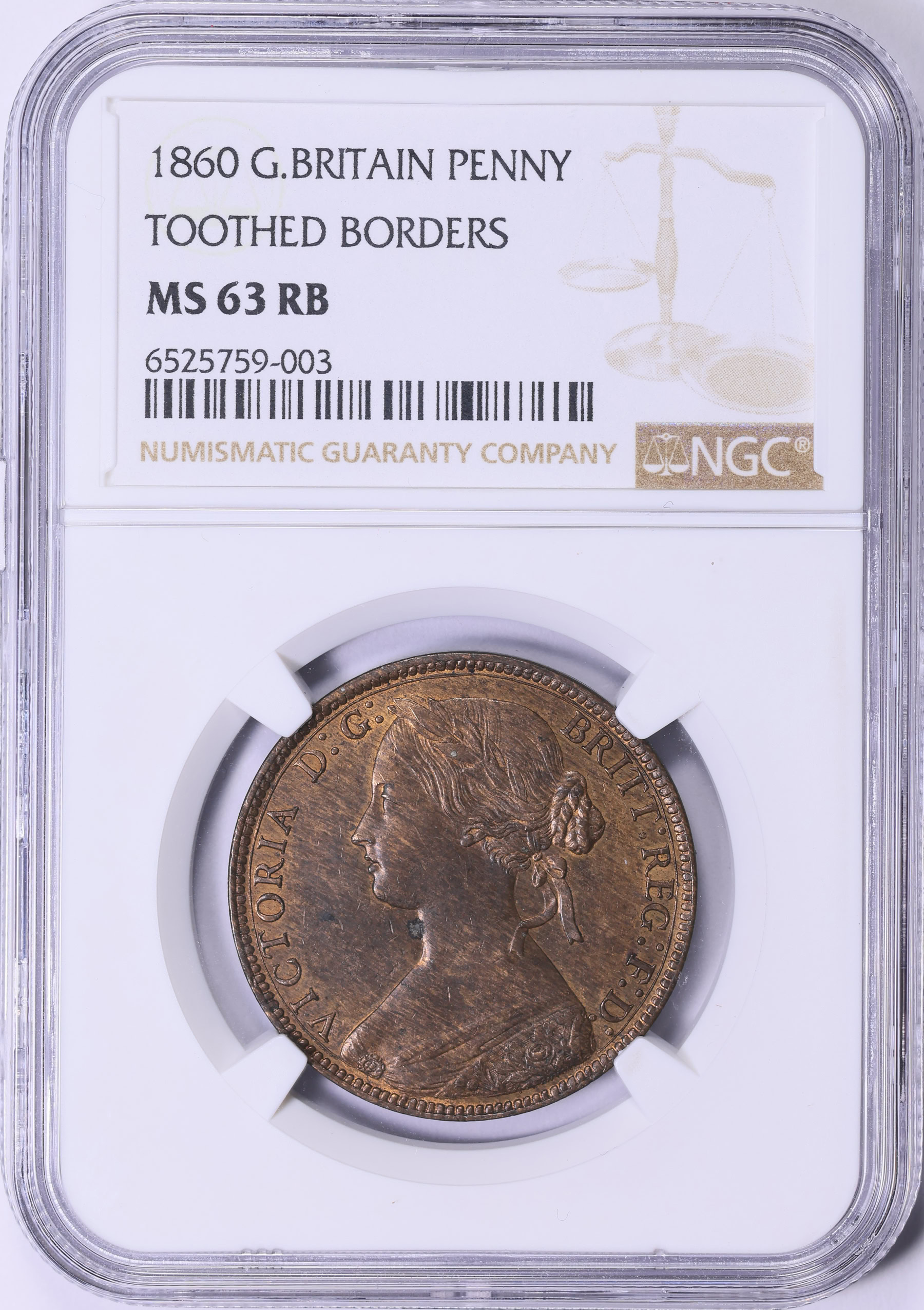 Great Britain 1860 Penny Obv 2, Rev D Toothed Borders KM-749.2 NGC MS ...