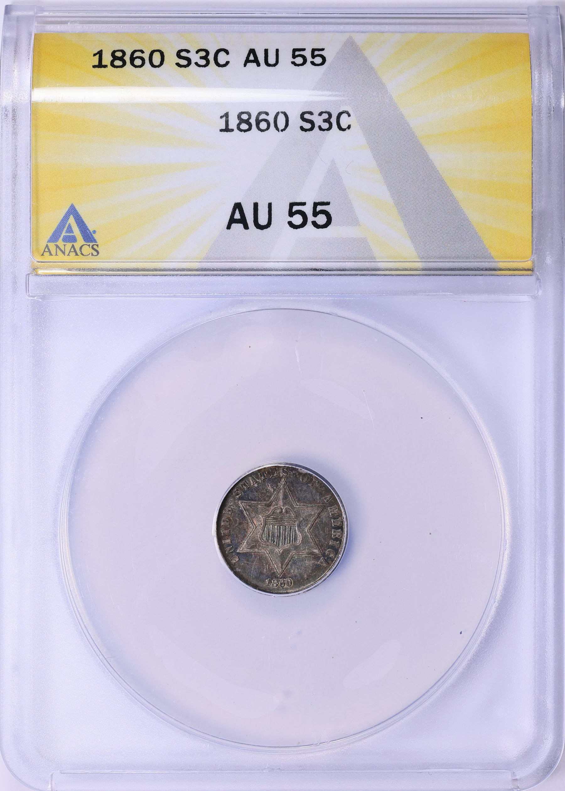 1860 Silver Three-Cent Piece ANACS AU-55 (Toned) (Item 1988309 ...