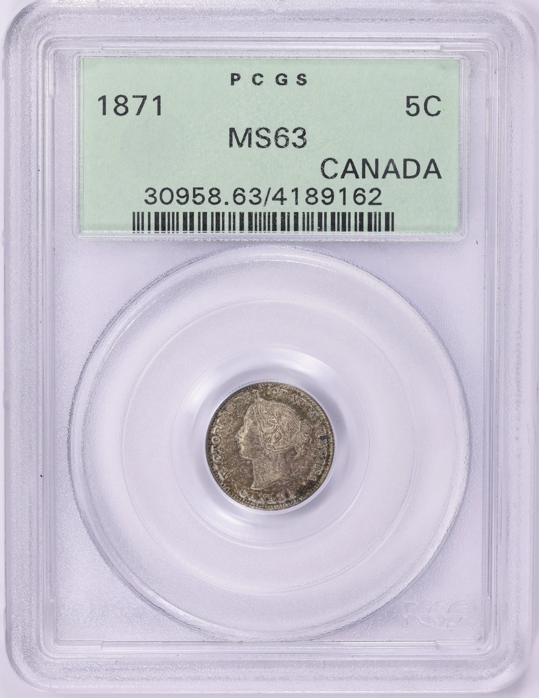 Canada 1871 Silver 5 Cents KM-2 PCGS MS-63 OGH (Toned) (Item 1988409 ...