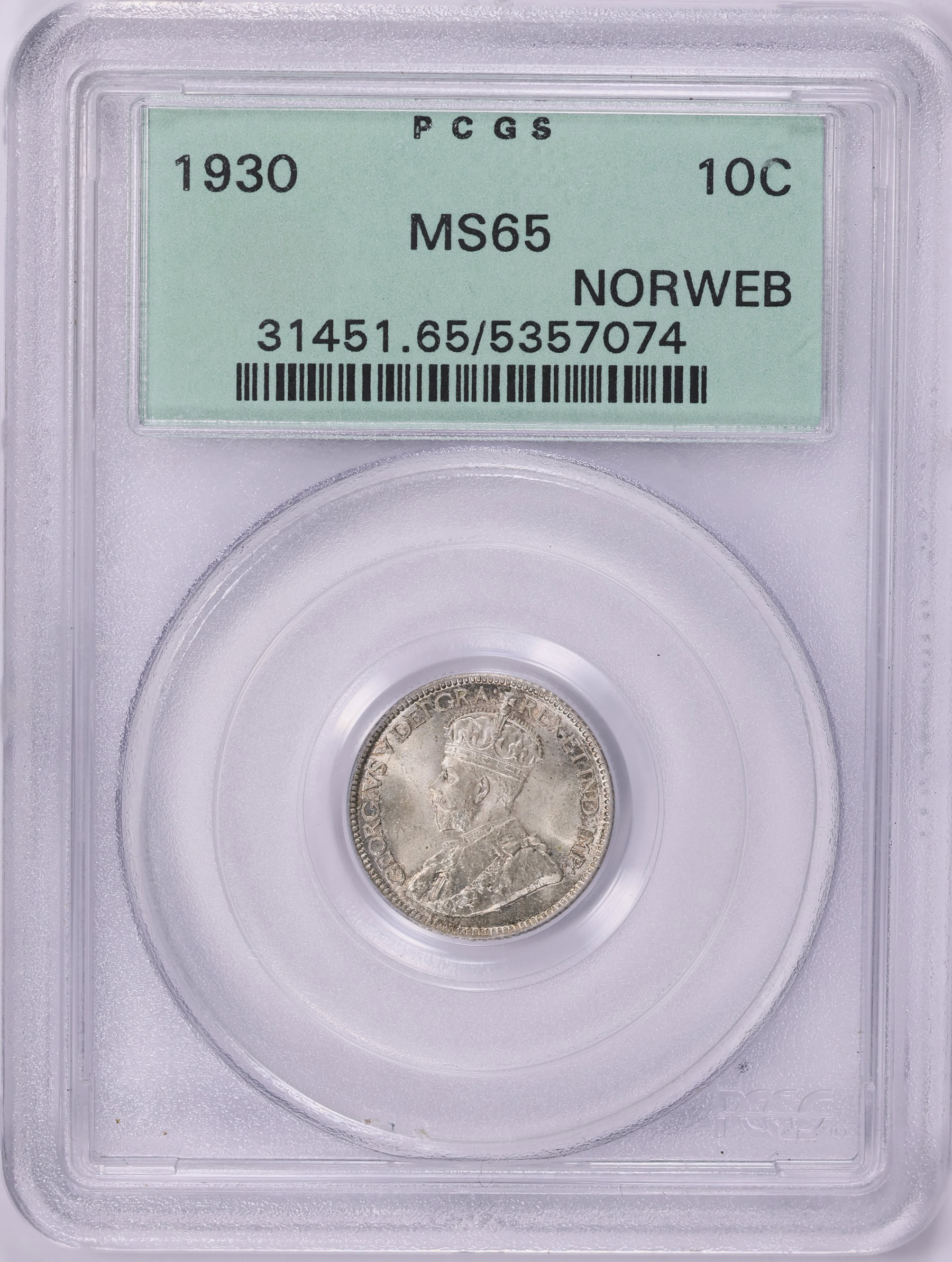 Canada 1930 Silver 10 Cents KM-23a PCGS MS-65 OGH (Ex: Norweb ...