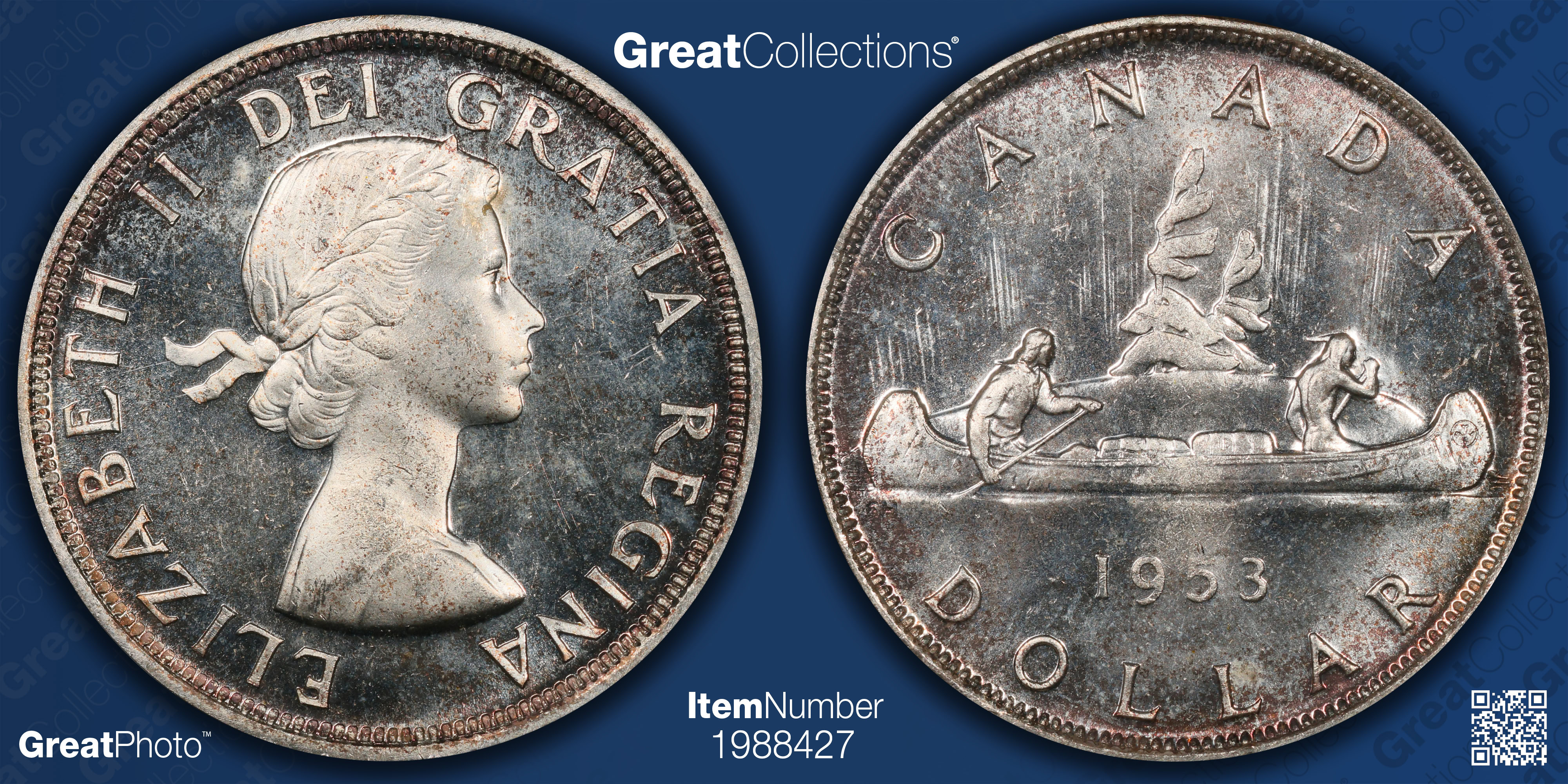 Canada 1953 Silver Dollar With Strap, Short Water Lines KM-54 PCGS MS ...
