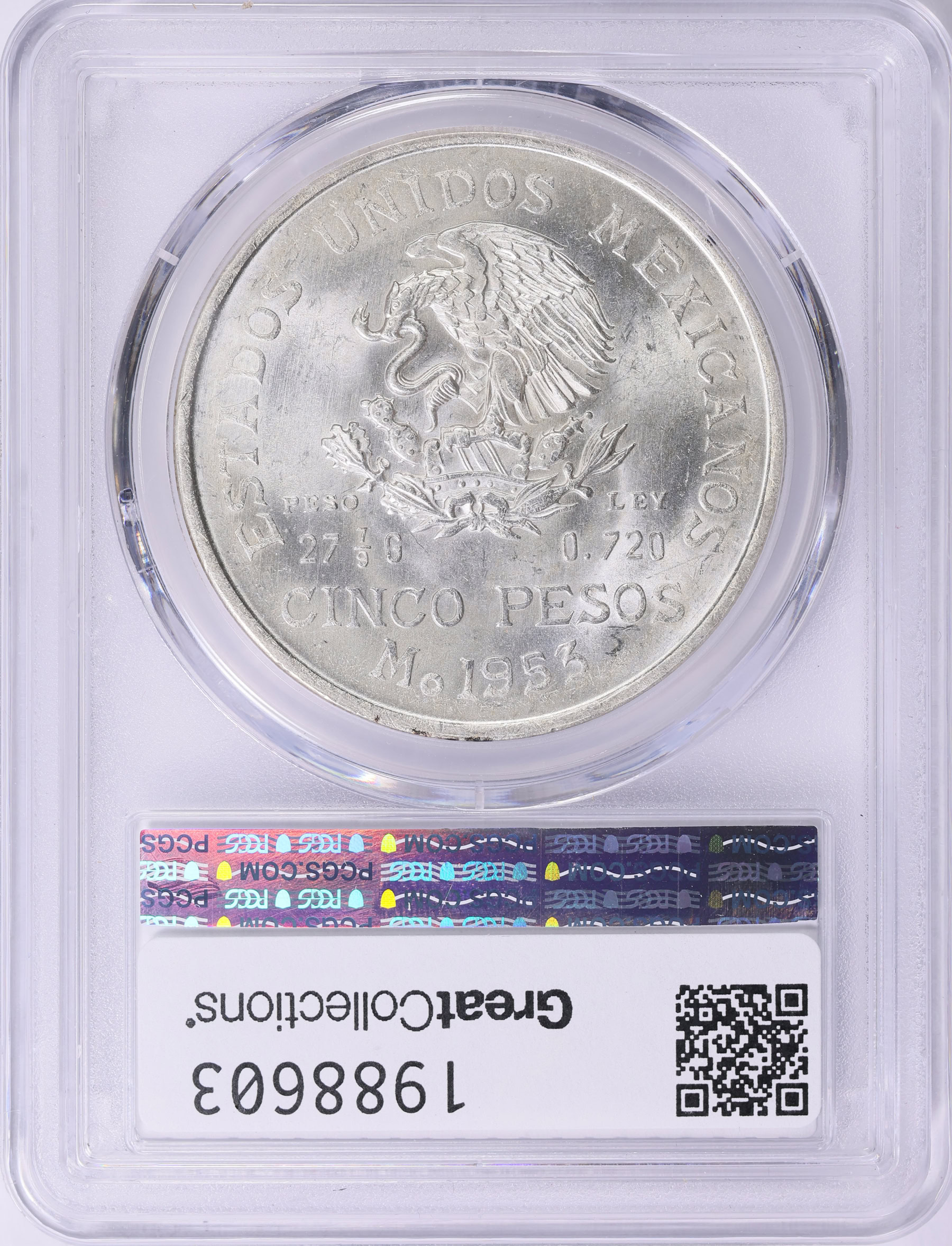 Mexico 1953-Mo Silver 5 Pesos KM-467 PCGS MS-64 (Item 1988603 ...