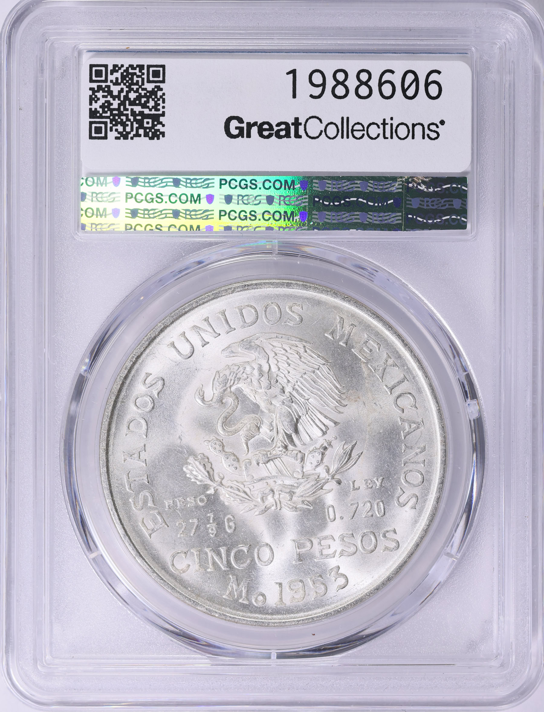 Mexico 1953-Mo Silver 5 Pesos Hidalgo KM-468 PCGS MS-64 (Item 1988606 ...