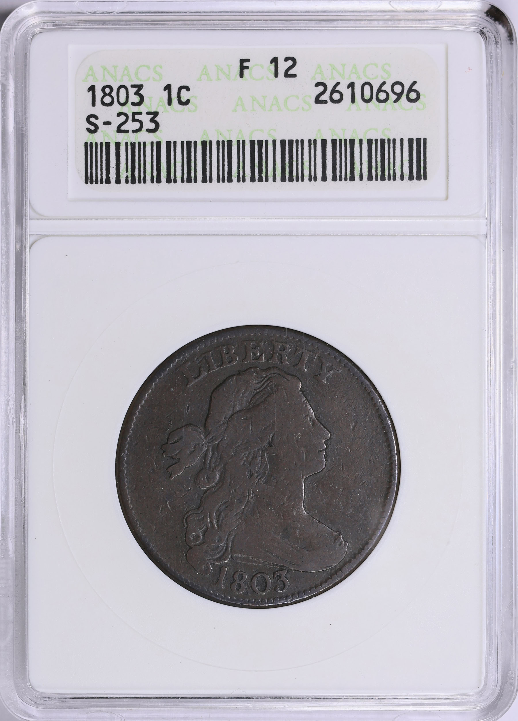 1803 Draped Bust Cent Sheldon 253 ANACS F-12 BN OH (Item 1988925 ...