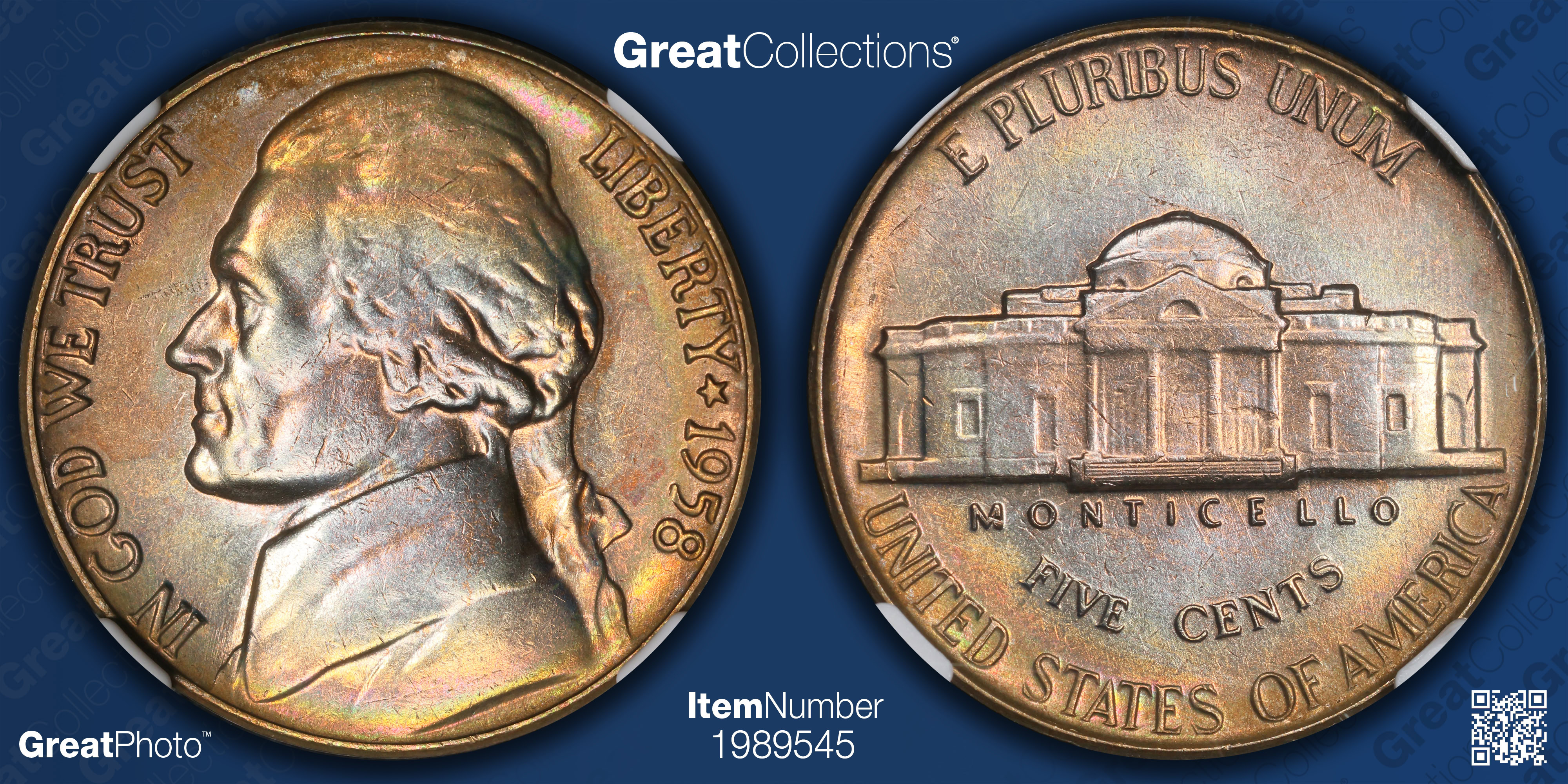 1958 Jefferson Nickel NGC MS-65 5FS (Toned) (Item 1989545 ...