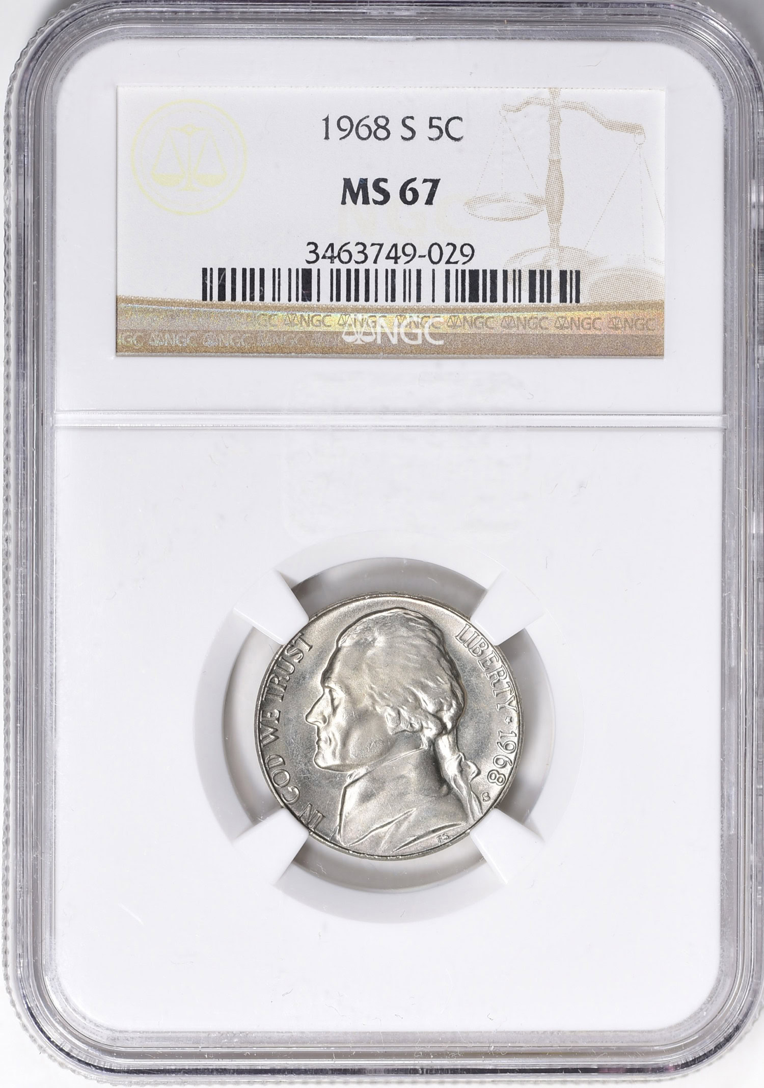 1968-S Jefferson Nickel NGC MS-67 (Item 1989586) | GreatCollections ...