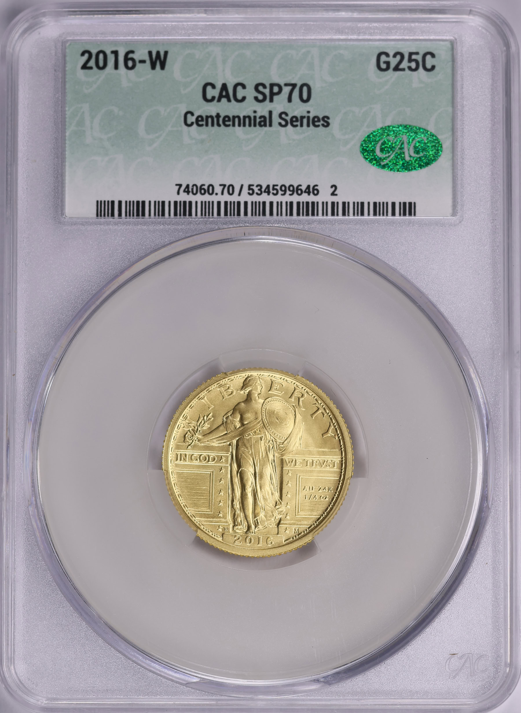 2016-W Standing Liberty Quarter 100th Anniversary Gold CACG SP-70 (Item ...