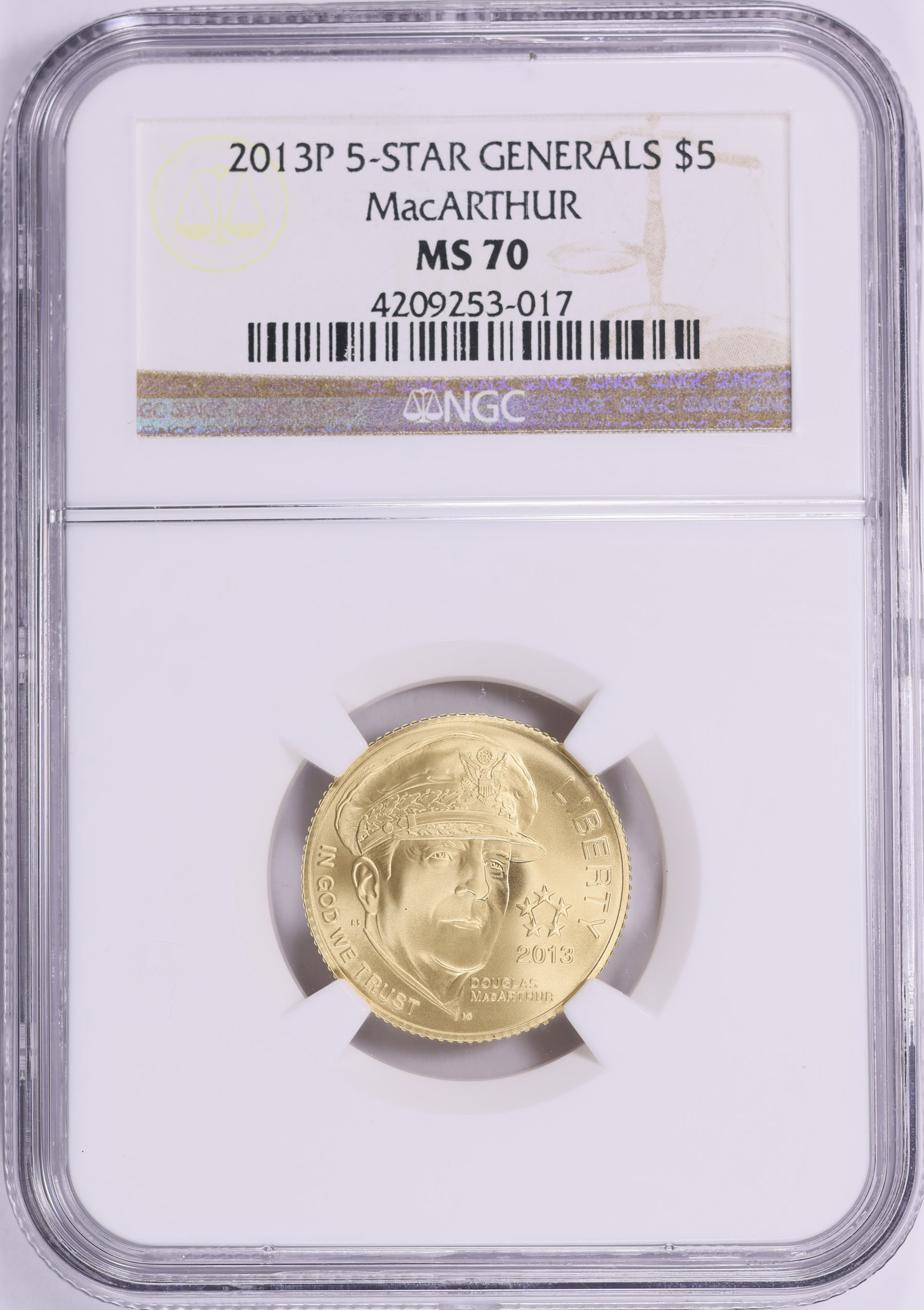 2013-P 5 Star Generals $5 Gold MacArthur NGC MS-70 (Item 1989654 ...