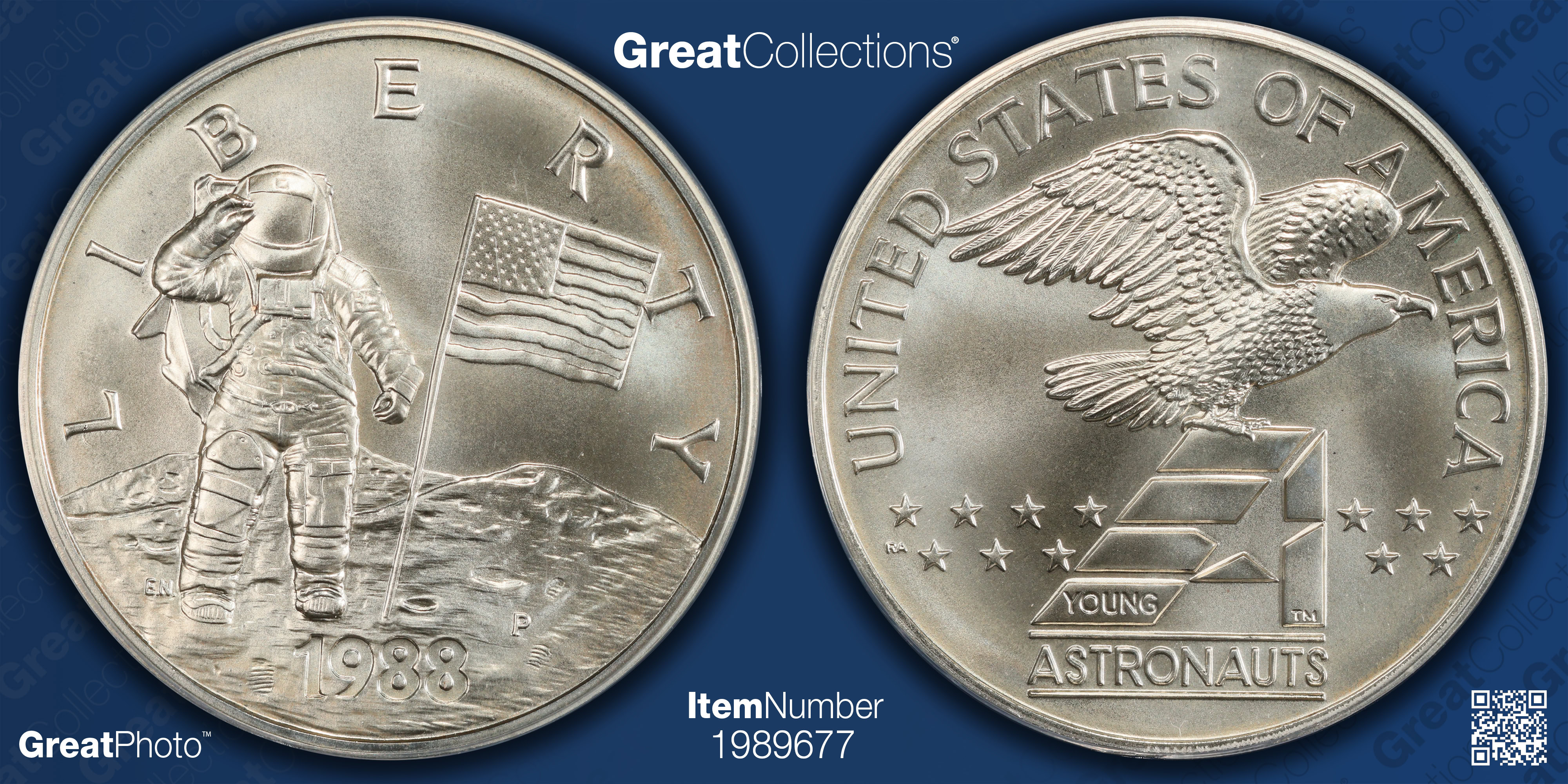 1988-P Silver Young Astronauts U.S. Mint Medal ANACS MS-70 (Item ...
