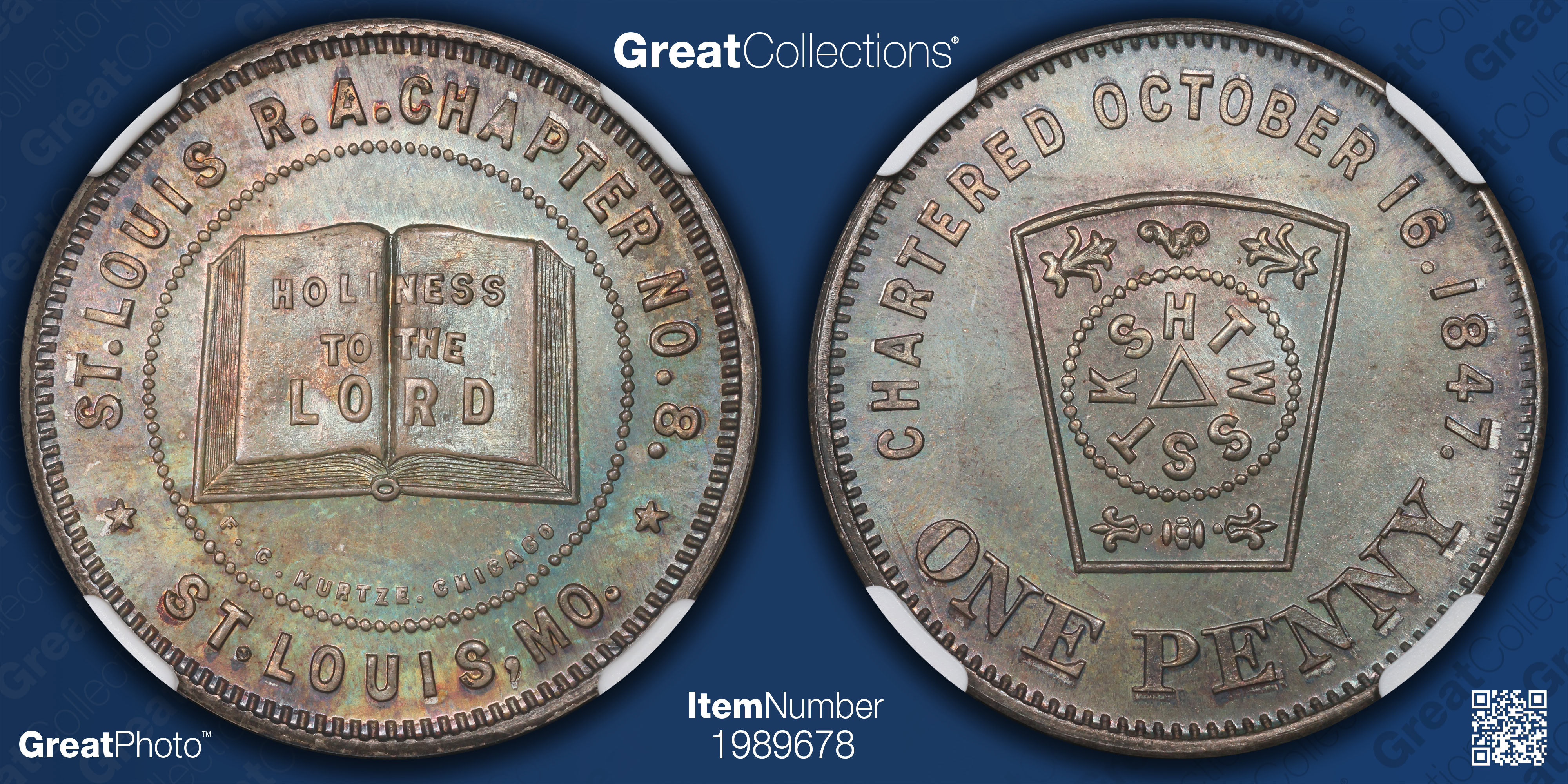 1847-Dated St. Louis, Missouri Silver Masons Chapter 8 Masonic Penny ...