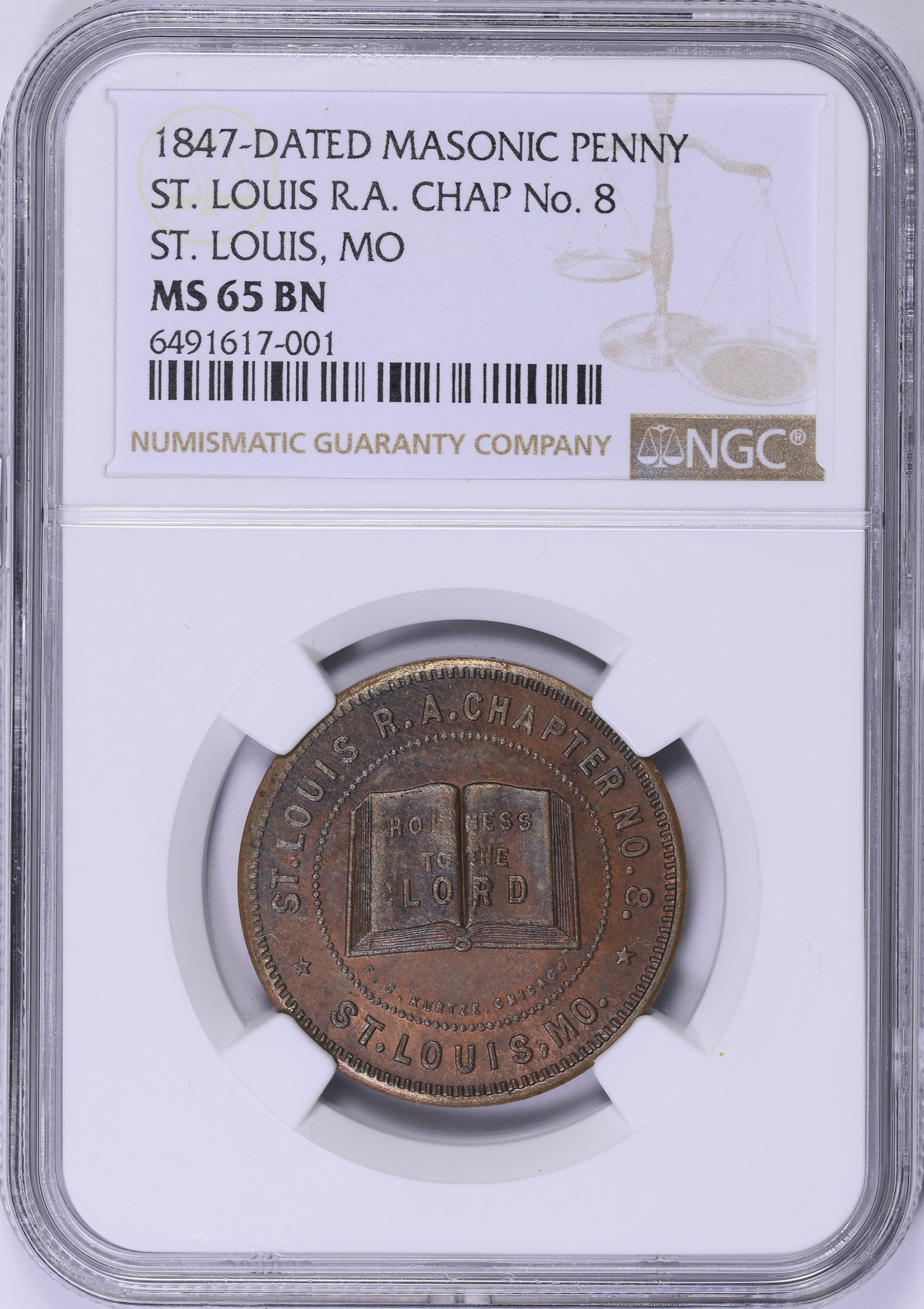1847-Dated St. Louis, Missouri Bronze Masons Chapter 8 Masonic Penny ...
