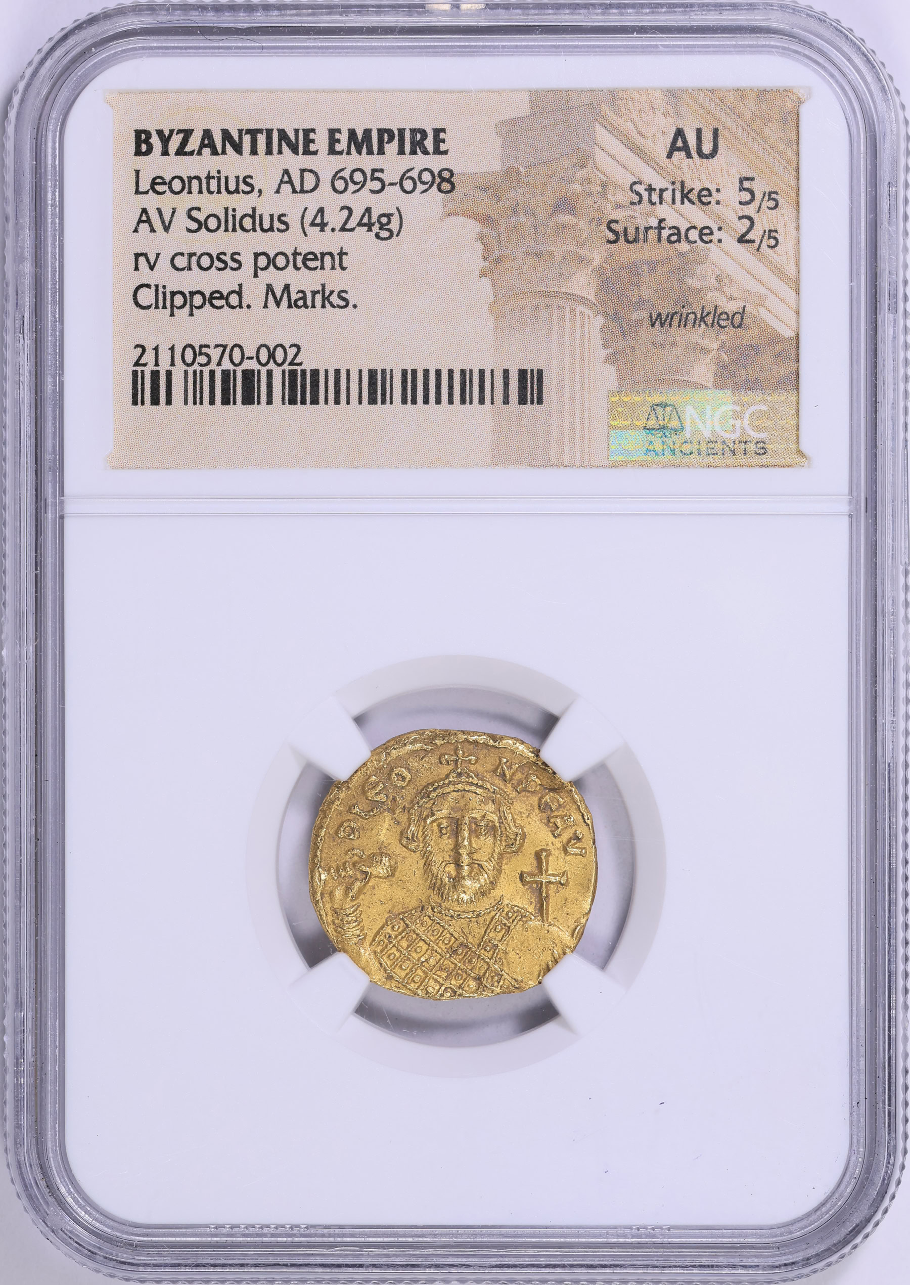 Ancient Byzantine Empire, Leontius (A.D. 695-698) Gold Solidus (4.24gms ...