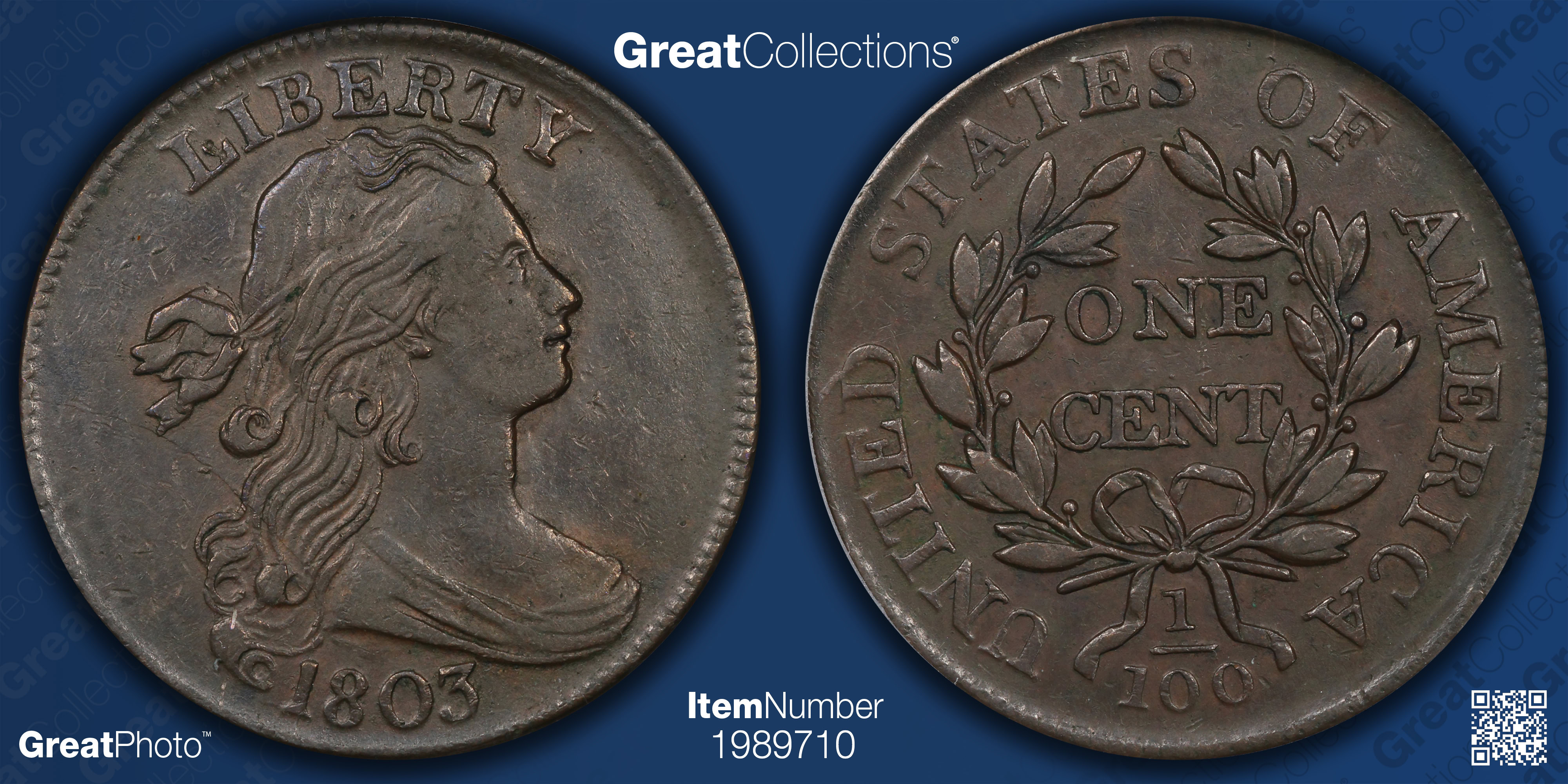 1803 Draped Bust Cent Small Date, Large Fraction PCGS XF-40 BN (CAC ...