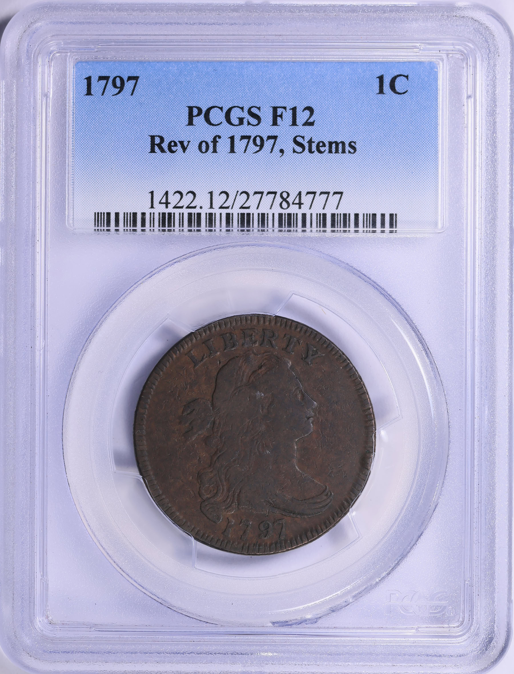 1797 Draped Bust Cent Reverse of 1797, Stems PCGS F-12 BN (Item 1989722 ...