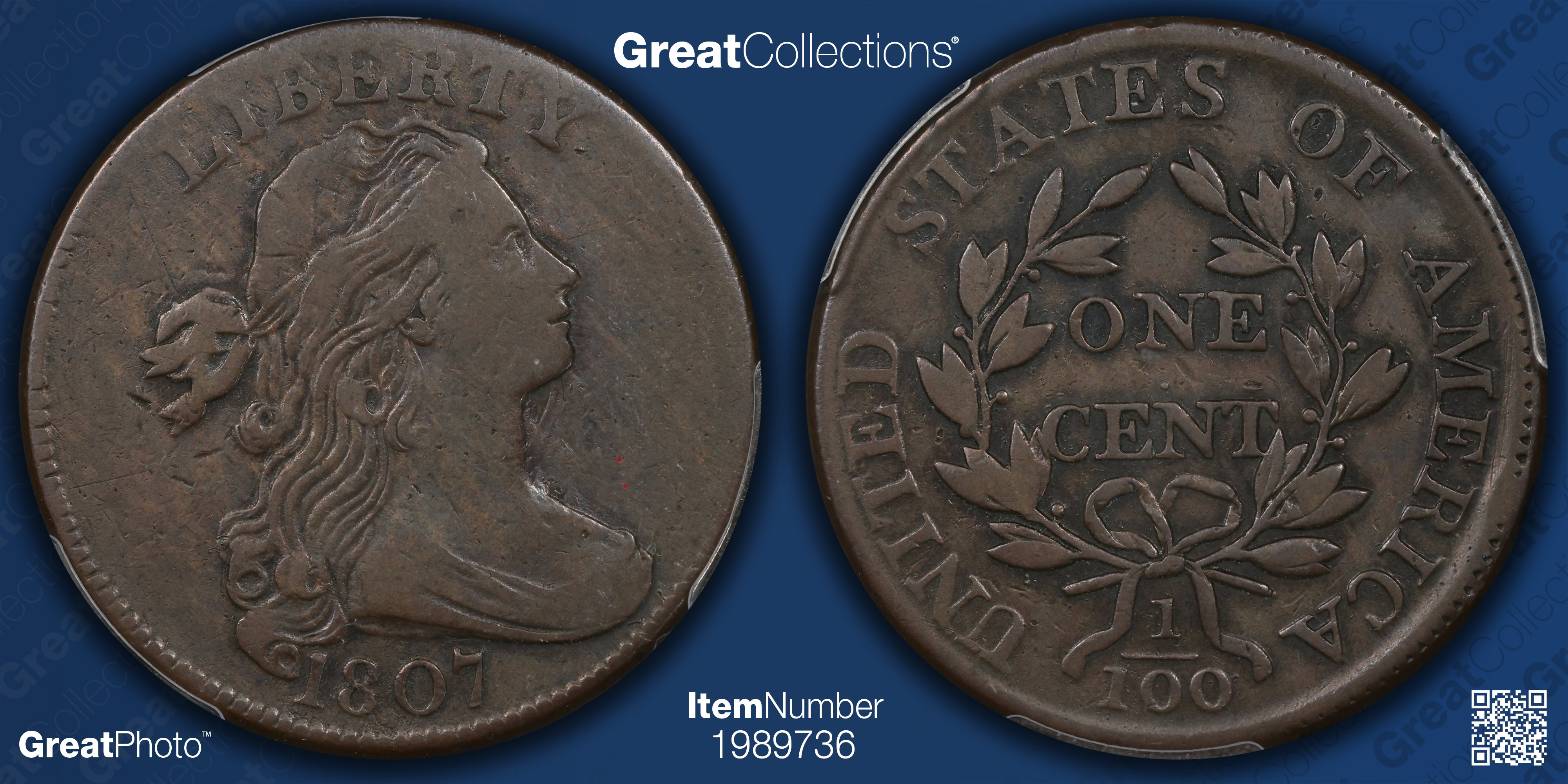 1807 Draped Bust Cent Large Fraction PCGS VF-25 BN (Item 1989736 ...