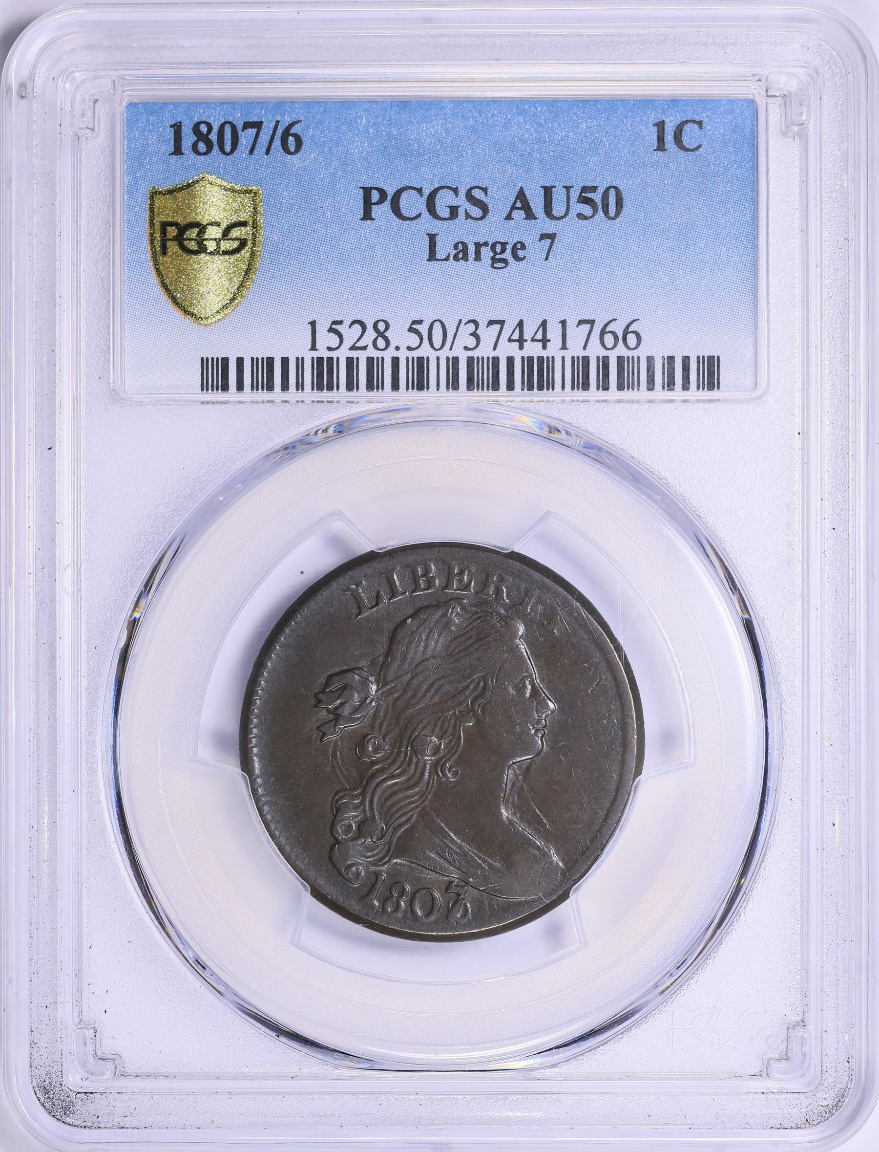 1807/6 Draped Bust Cent Large 1807 PCGS AU-50 BN (Item 1989756 ...