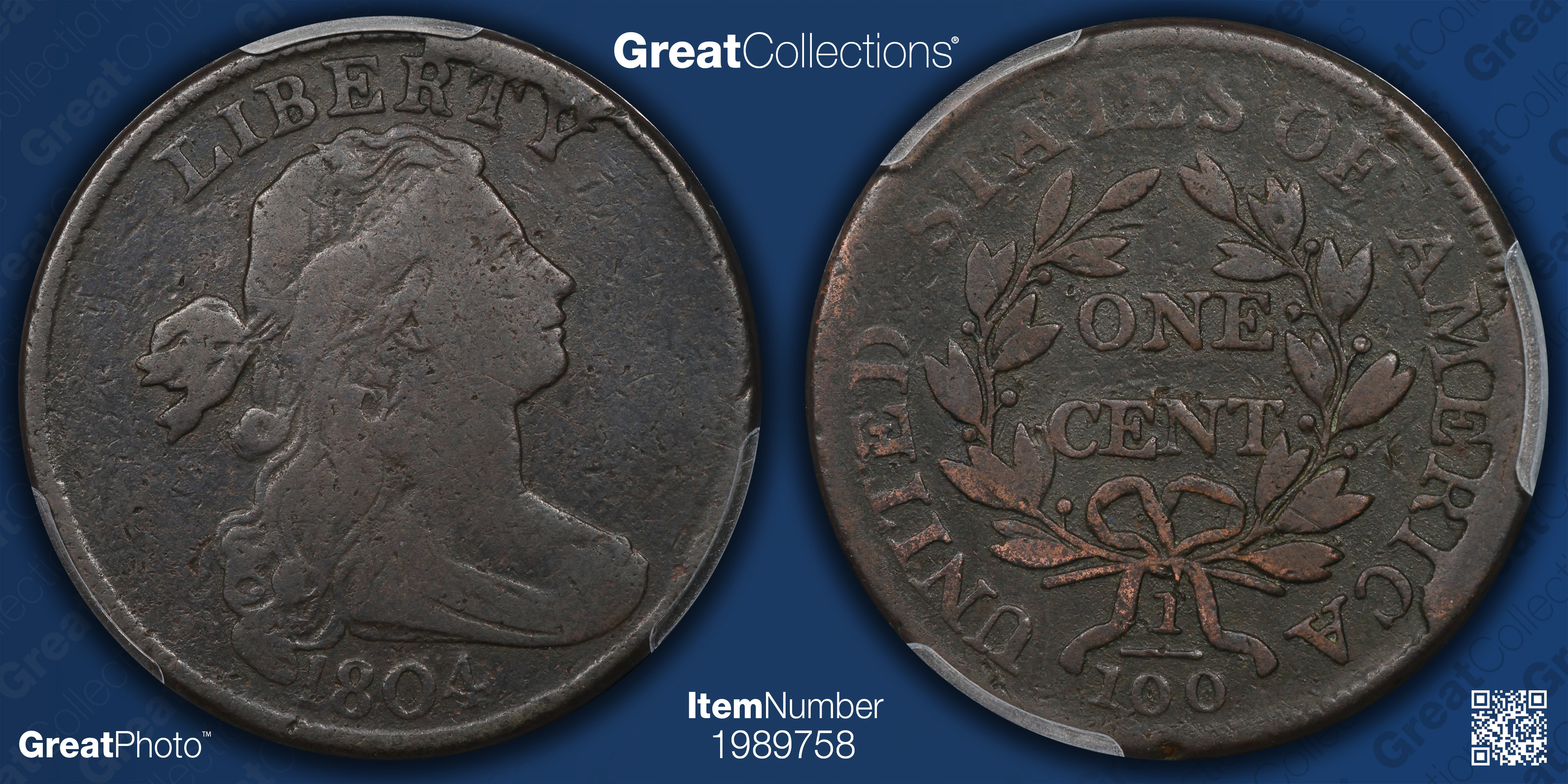 1804 Draped Bust Cent PCGS VG-08 BN (Item 1989758) | GreatCollections ...