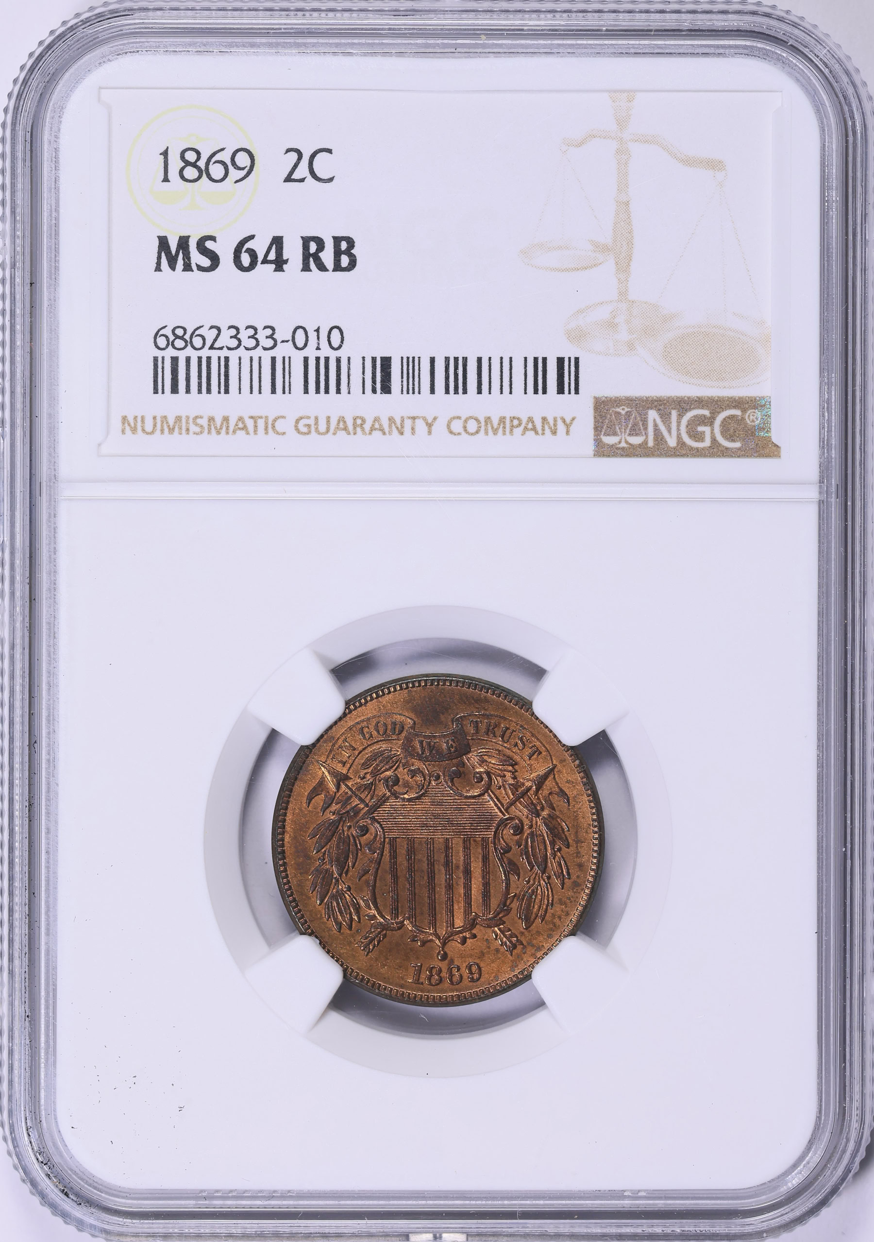 1869 Two-Cent Piece NGC MS-64 RB (Item 1989789) | GreatCollections Coin ...