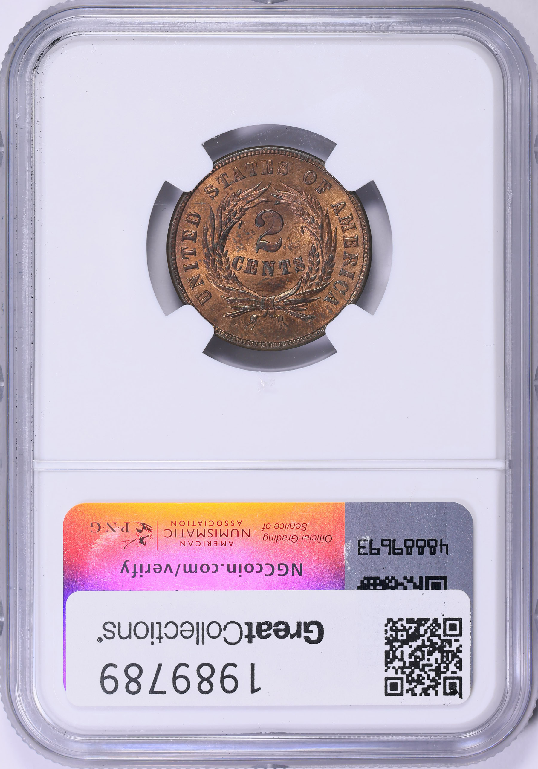 1869 Two-Cent Piece NGC MS-64 RB (Item 1989789) | GreatCollections Coin ...