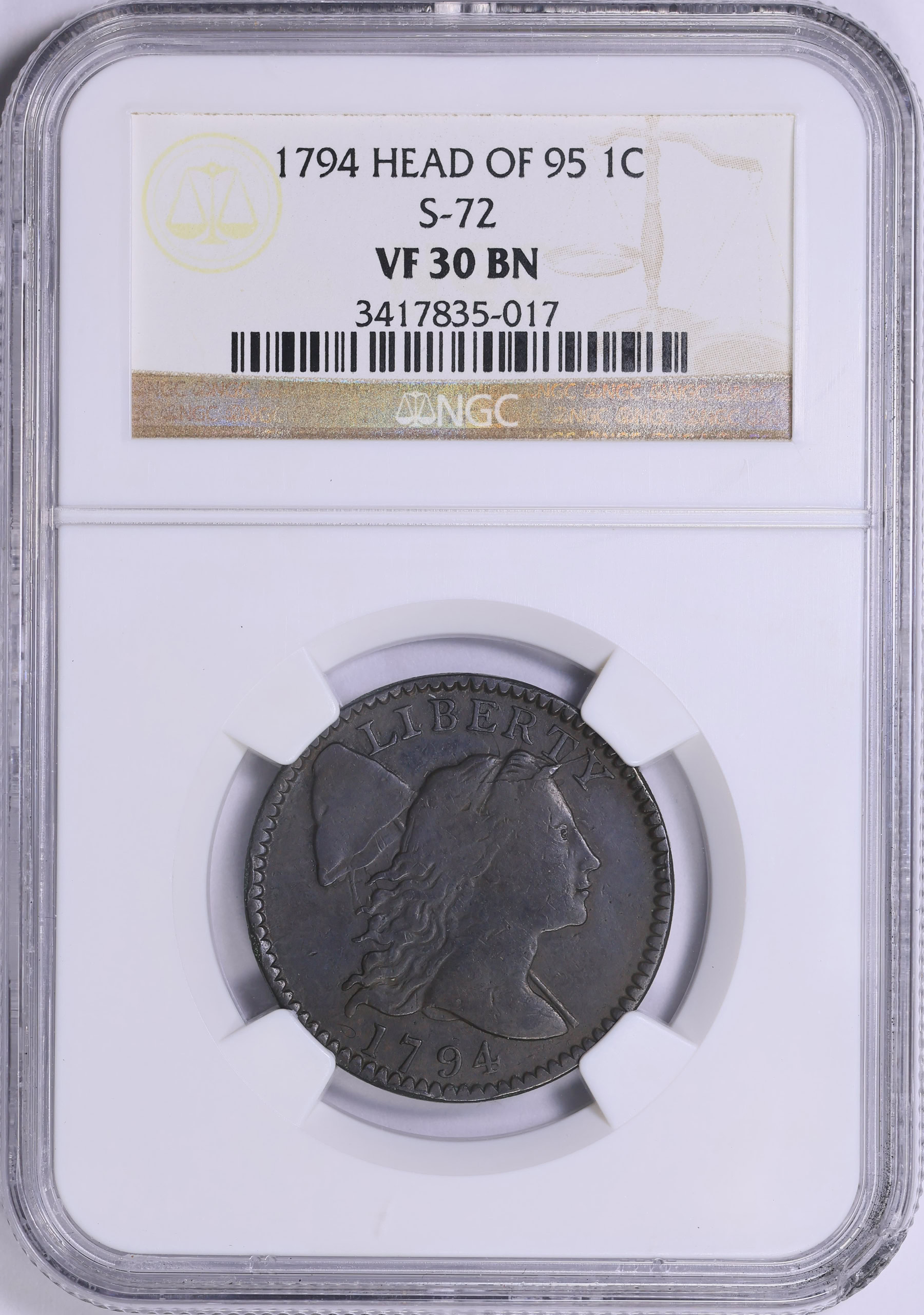 1794 Liberty Cap Cent Head of 1795 Sheldon 72 NGC VF-30 BN (Item ...