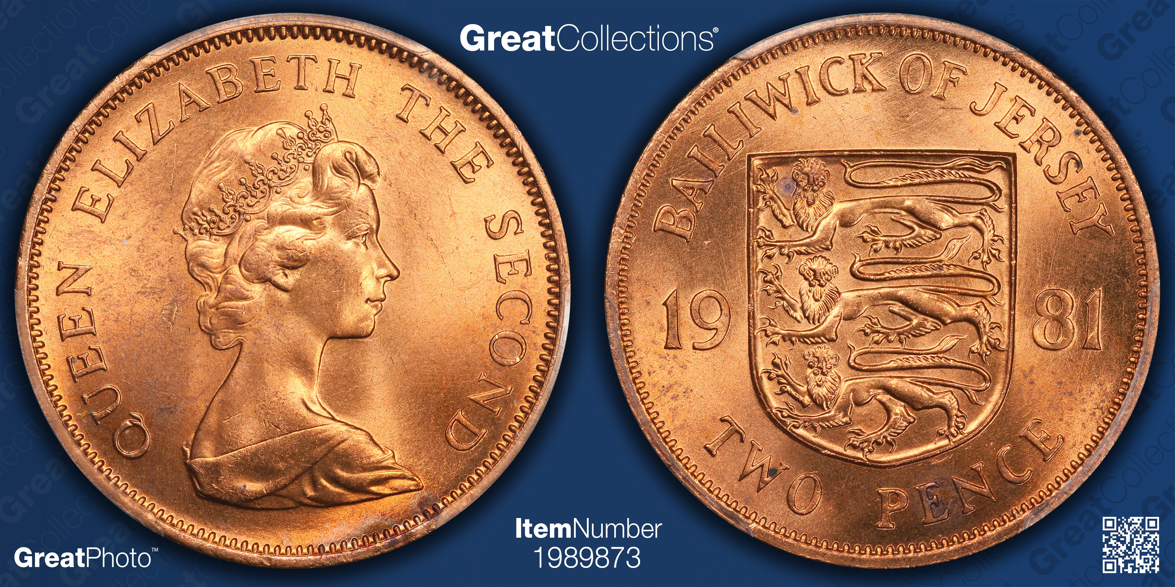 Jersey 1981 2 Pence KM-47 PCGS MS-64 RD (Item 1989873 ...
