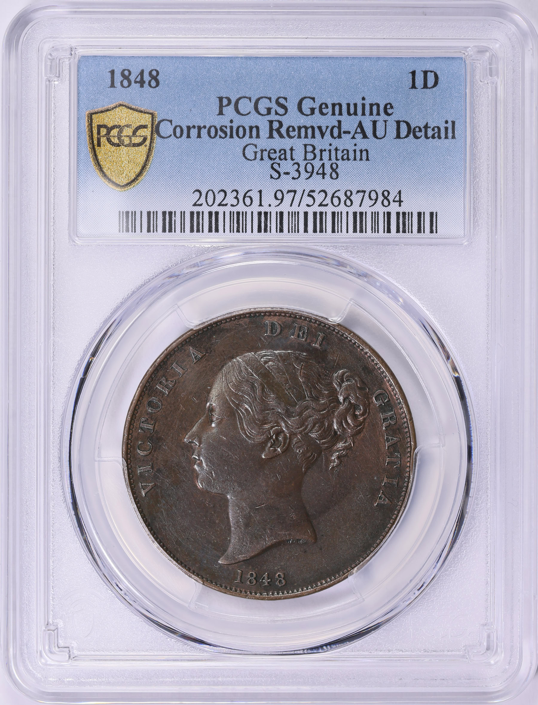 Great Britain 1848 Penny KM-739 PCGS Genuine AU Details (Item 1990361 ...
