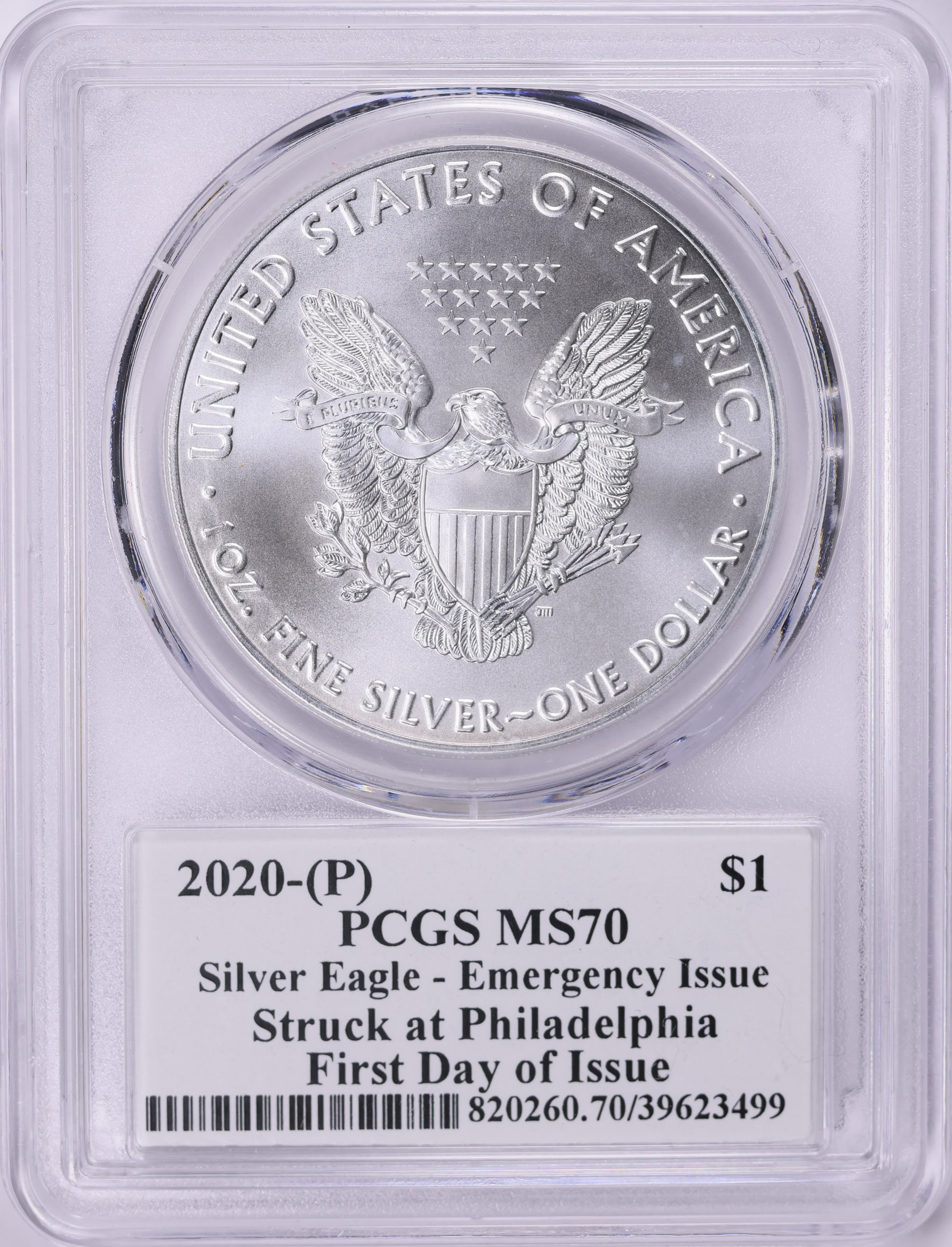 2020-(P) $1 Silver Eagle Emergency Issue Struck at Philadelphia First ...