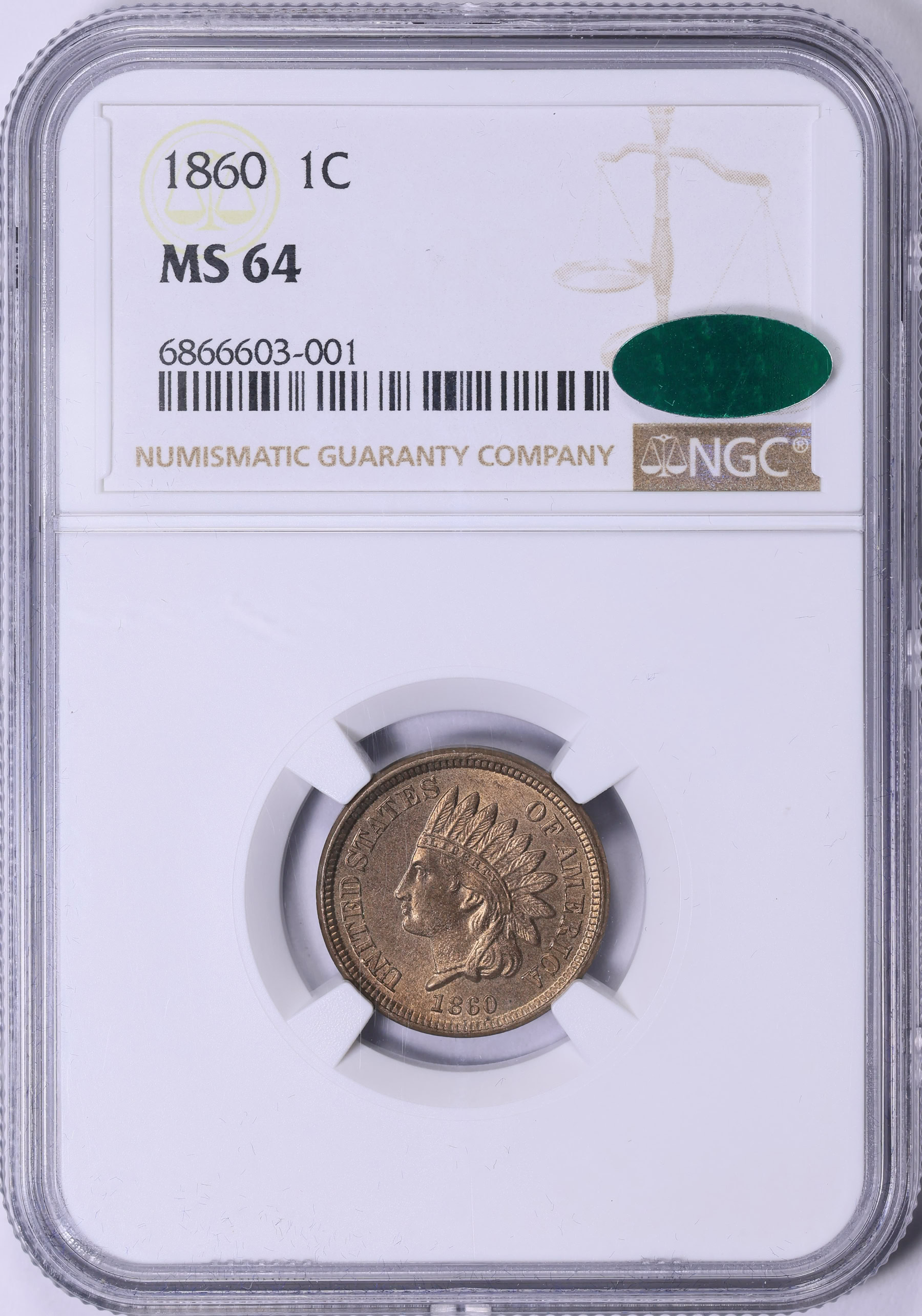 1860 Indian Cent NGC MS-64 (CAC Green) (Item 1991040 ...