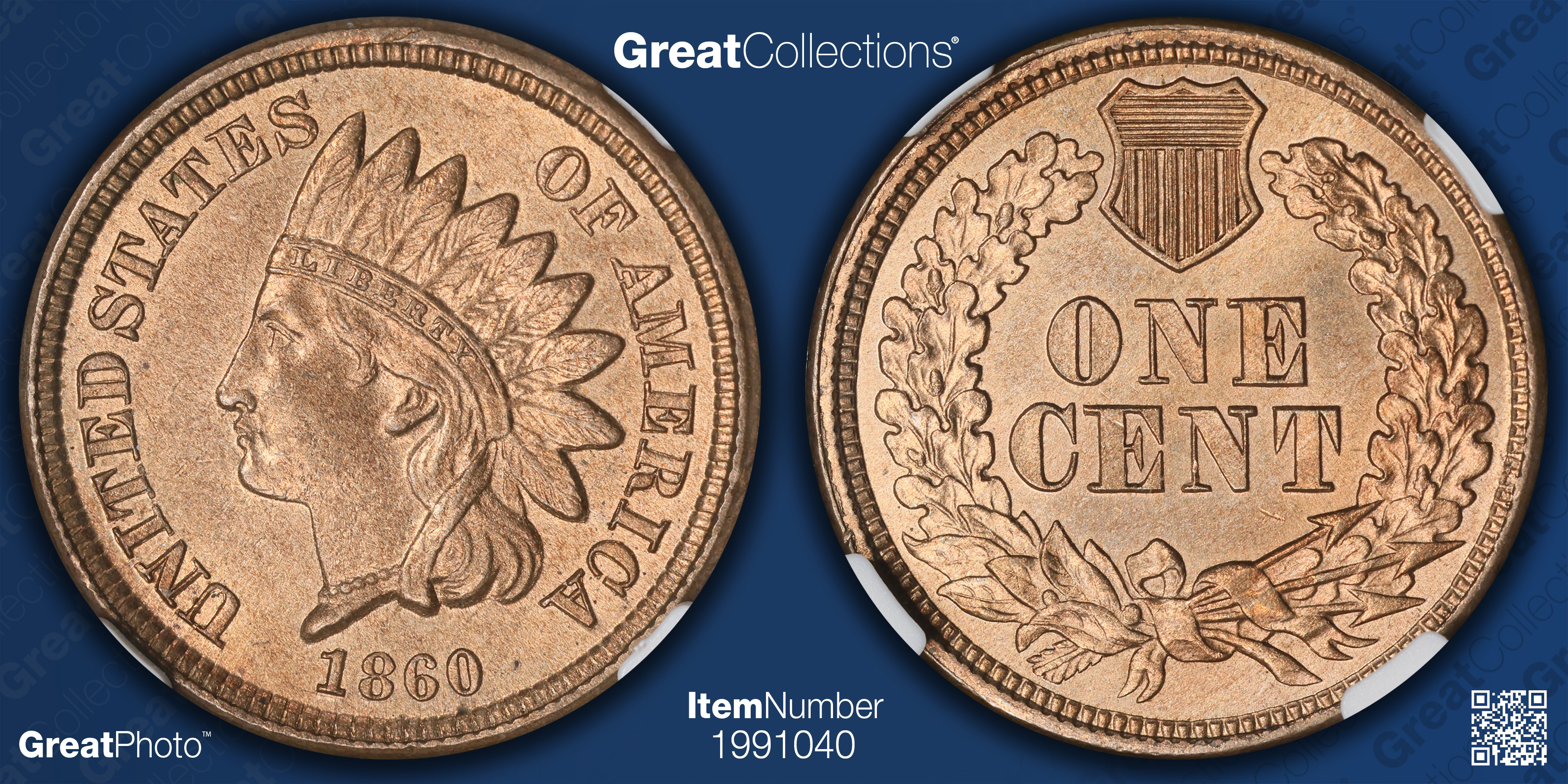 1860 Indian Cent NGC MS-64 (CAC Green) (Item 1991040 ...