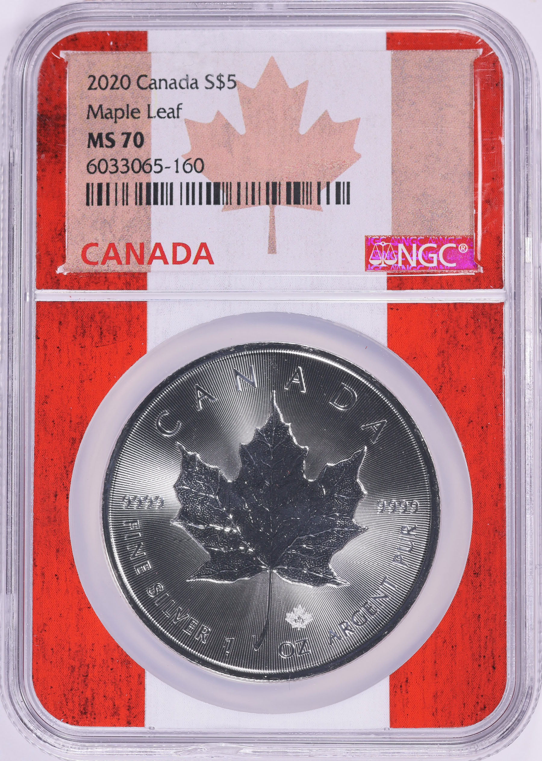 Canada 2020 Silver $5 Maple Leaf KM-1601 NGC MS-70 (Flag Frame Holder ...