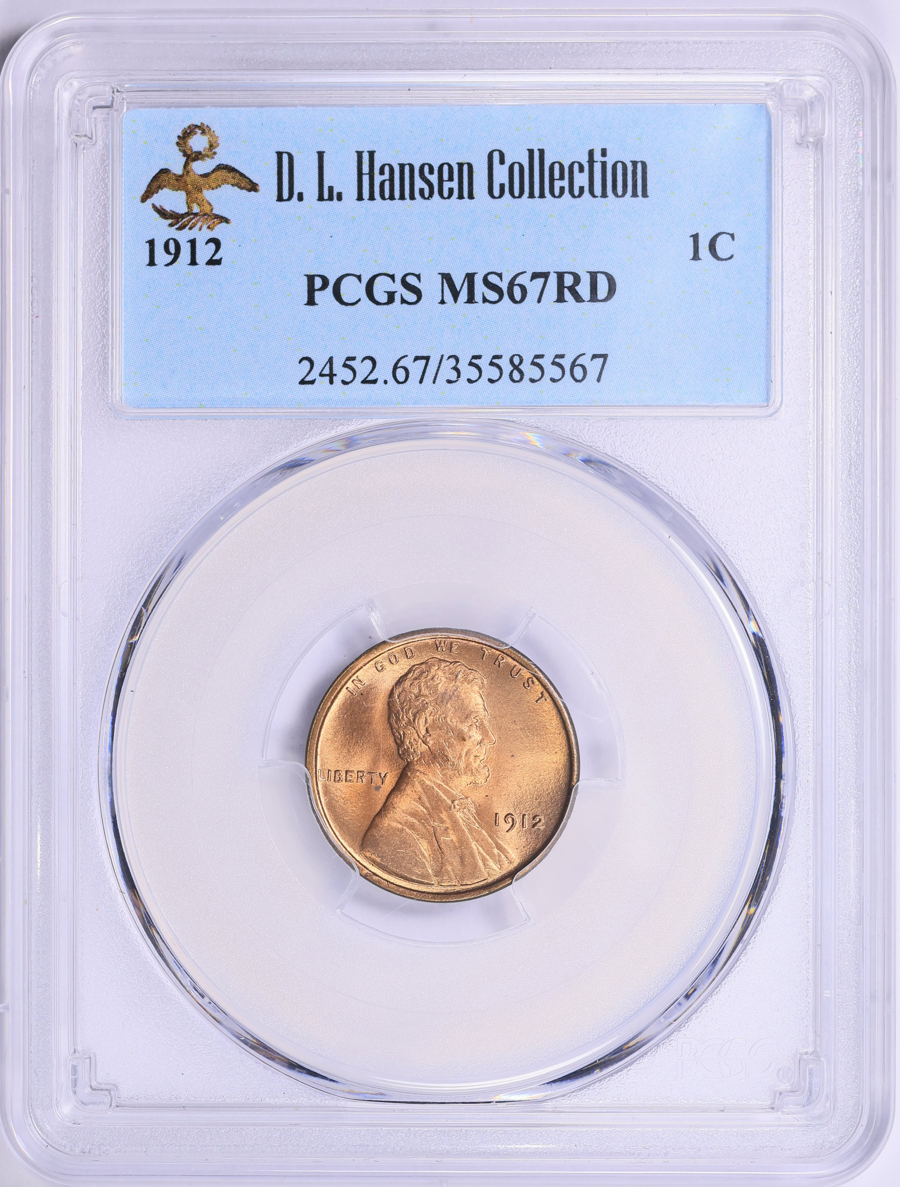 1912 Lincoln Cent PCGS MS-67 RD (D.L. Hansen Collection) (Item 1991125 ...
