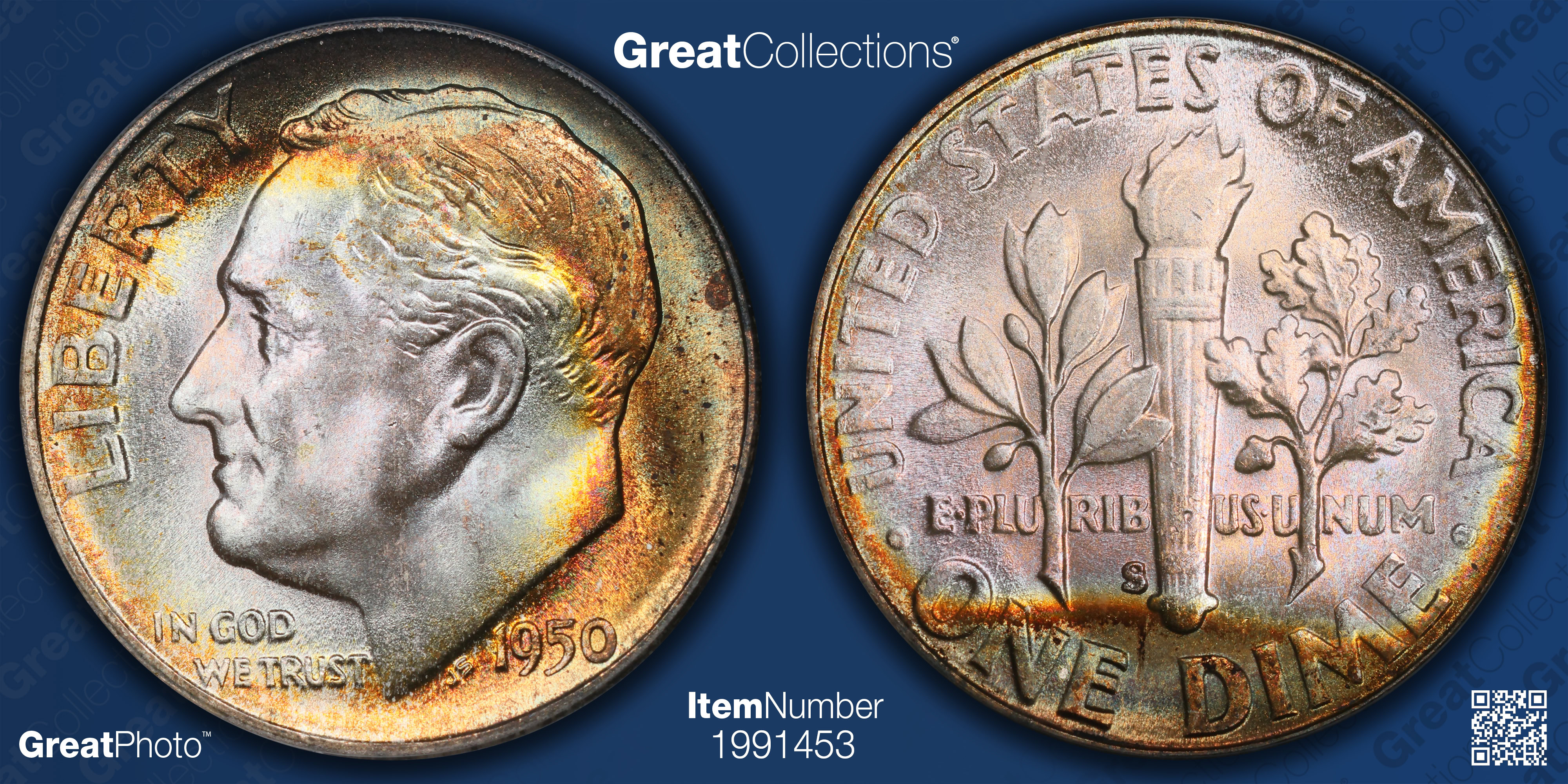 1950-S Roosevelt Dime PCGS MS-66 (Toned) (Item 1991453 ...