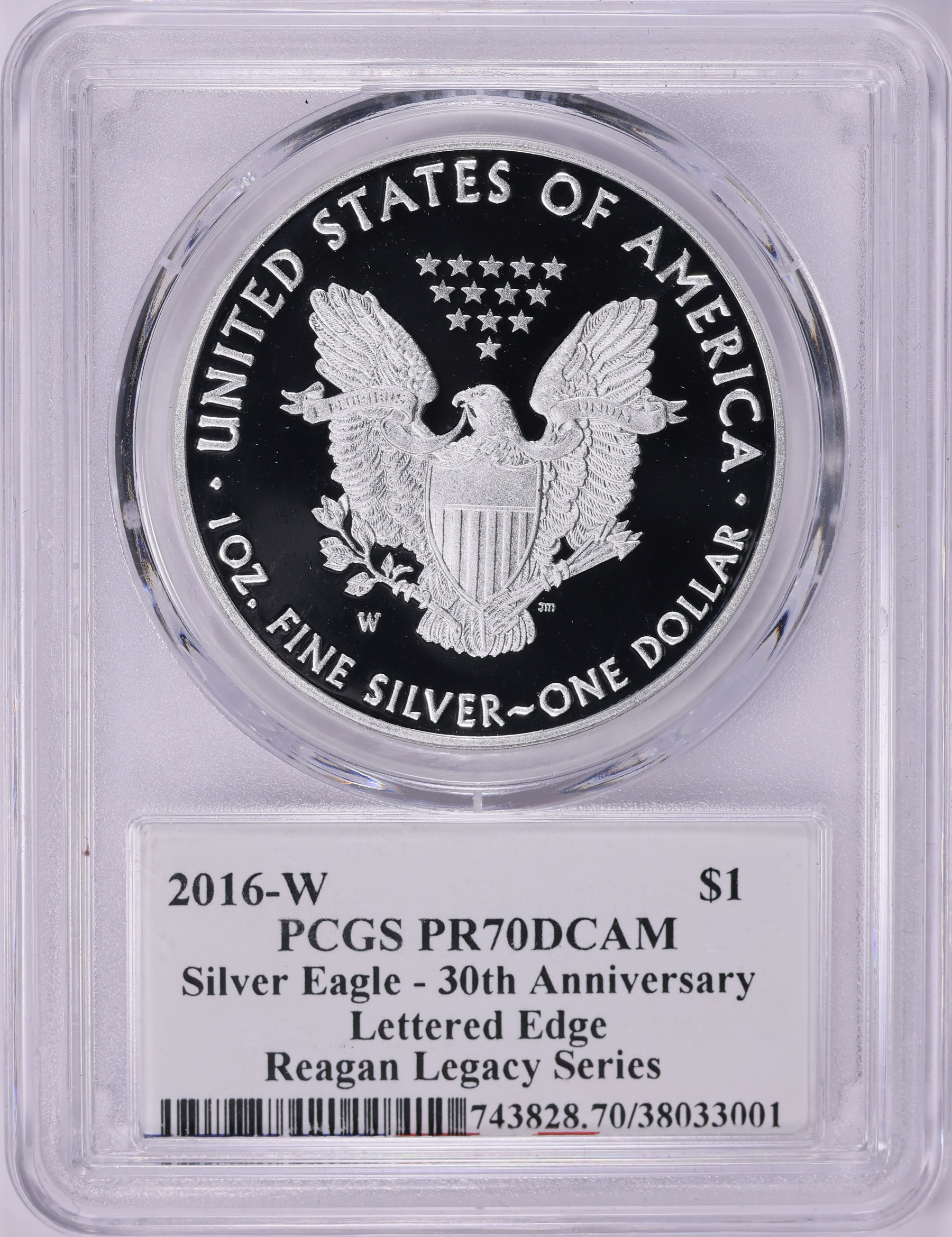 2016-W $1 Silver Eagle 30th Anniversary Lettered Edge Reagan Legacy ...