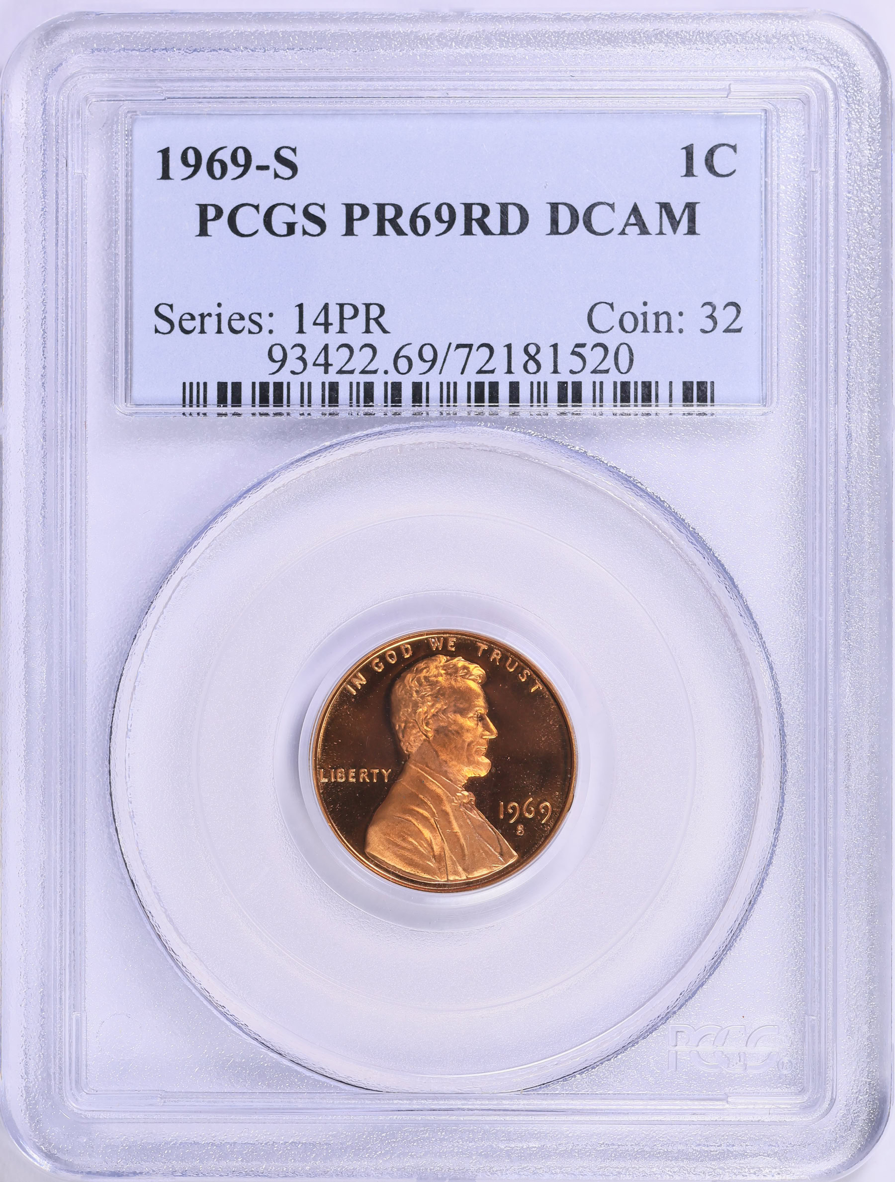 1969-S Lincoln Cent PCGS Proof-69 RD DCAM (Item 1991594 ...