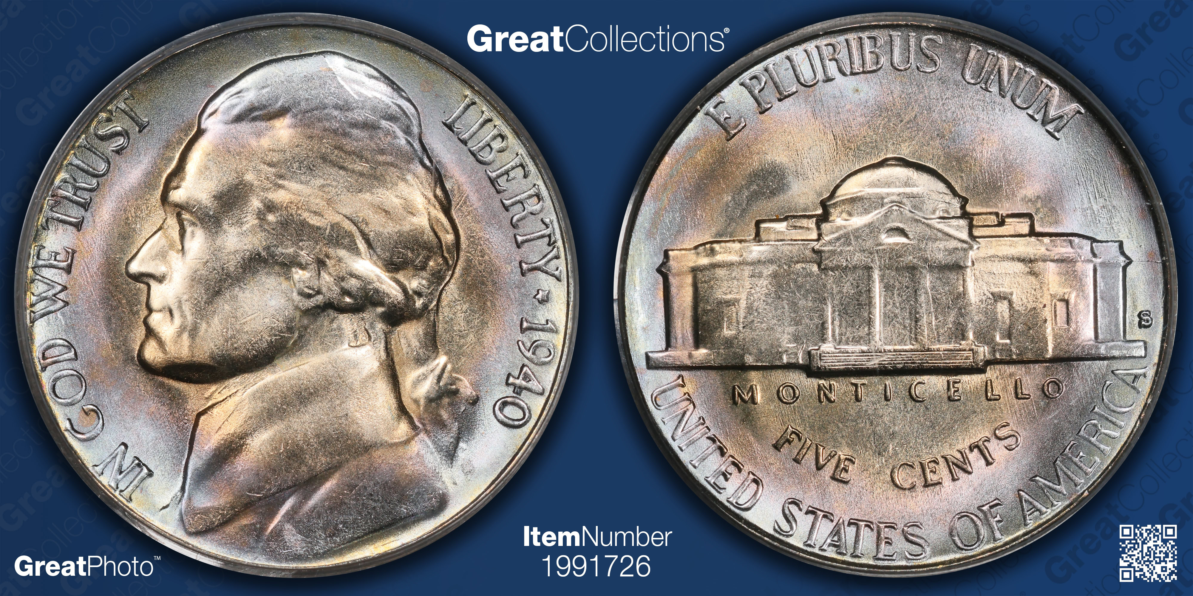1940-S Jefferson Nickel PCGS MS-66 (Toned) (Omaha Bank Hoard) (Item ...