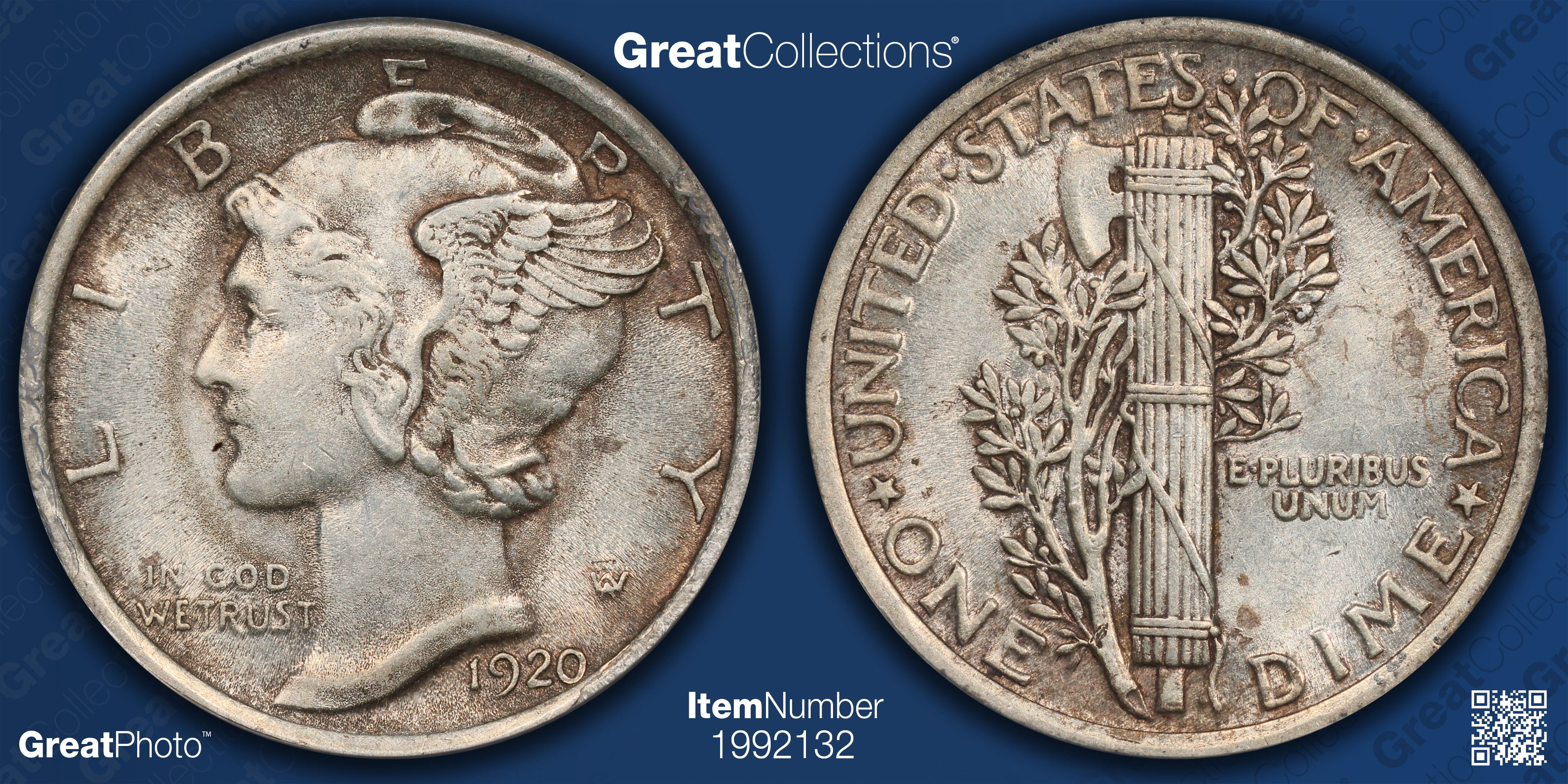 1920 Mercury Dime ANACS MS-62 FB (Item 1992132) | GreatCollections Coin ...
