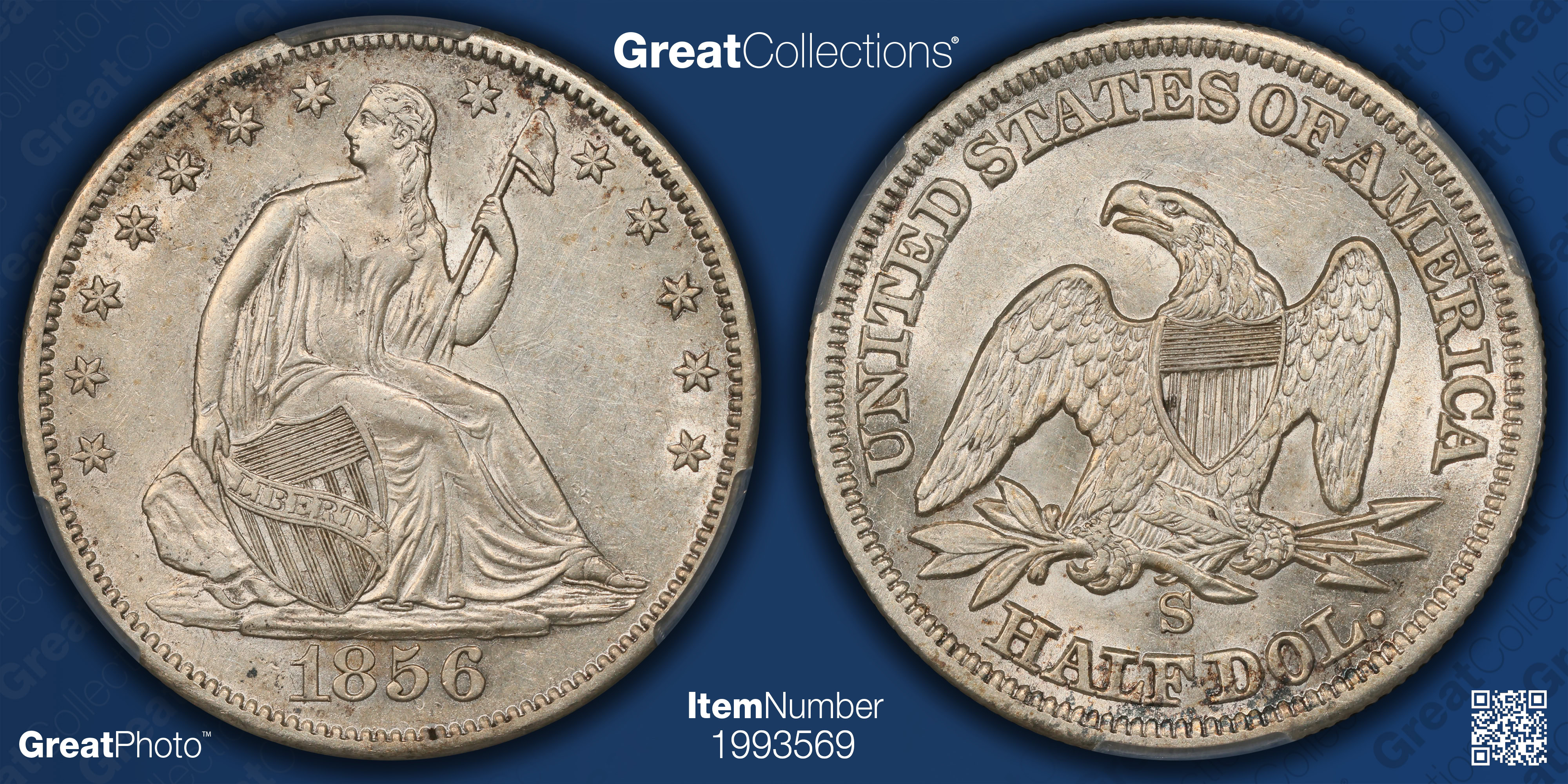 1856-S Seated Liberty Half Dollar CACG AU-55 (D.L. Hansen Collection ...