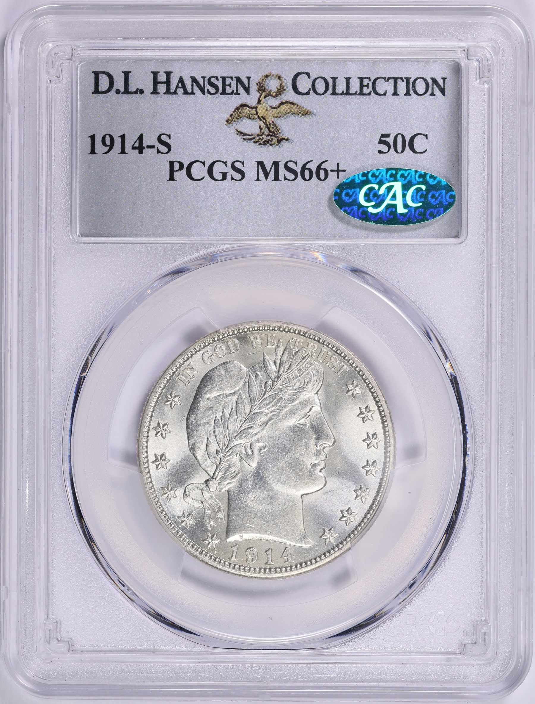 1914-S Barber Half Dollar PCGS MS-66+ (CAC Green) (D.L. Hansen ...