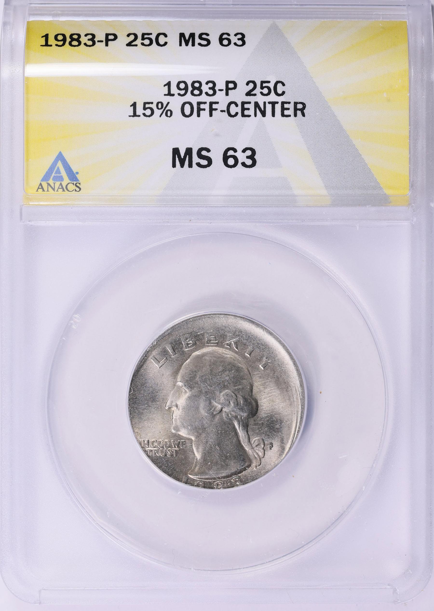 Mint Error 1983-P Washington Quarter 15% Off-Center ANACS MS-63 | ANACS ...