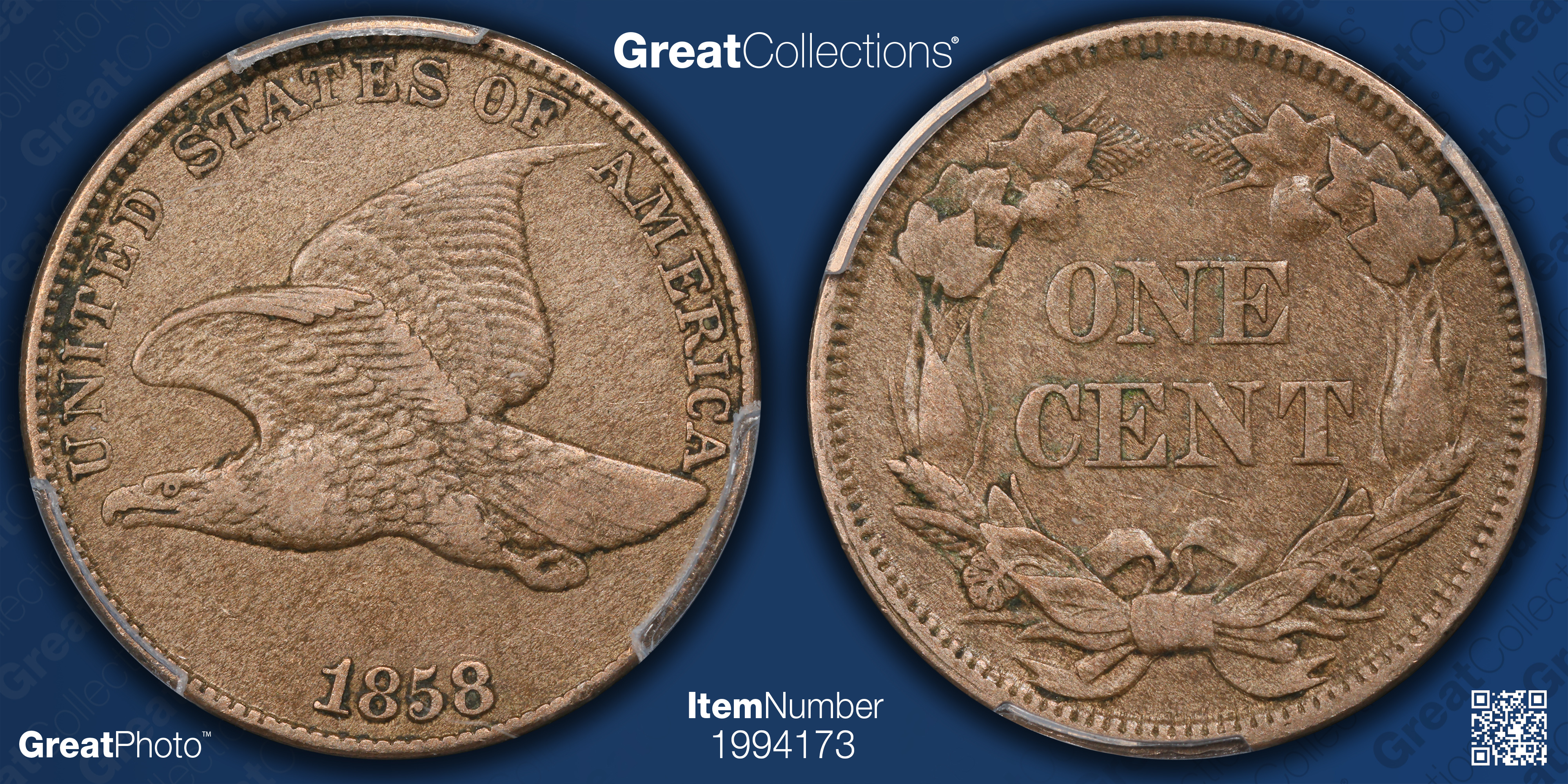 1858 Flying Eagle Cent Large Letters PCGS AU-50 (Item 1994173 ...