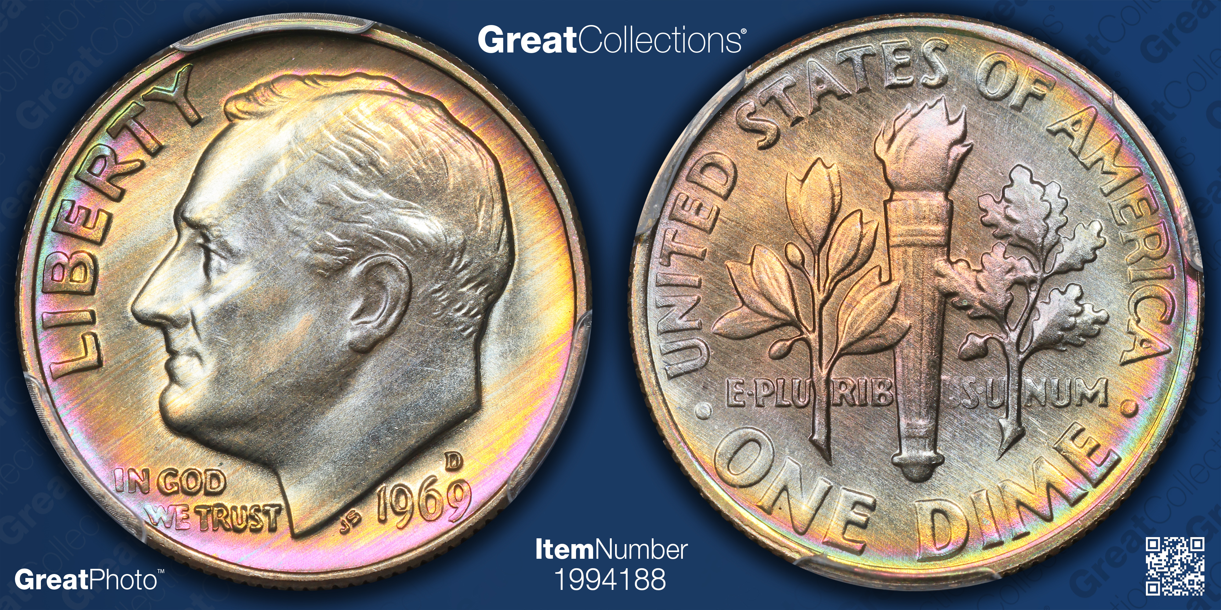1969-D Roosevelt Dime PCGS MS-67+ (Toned) (Item 1994188 ...