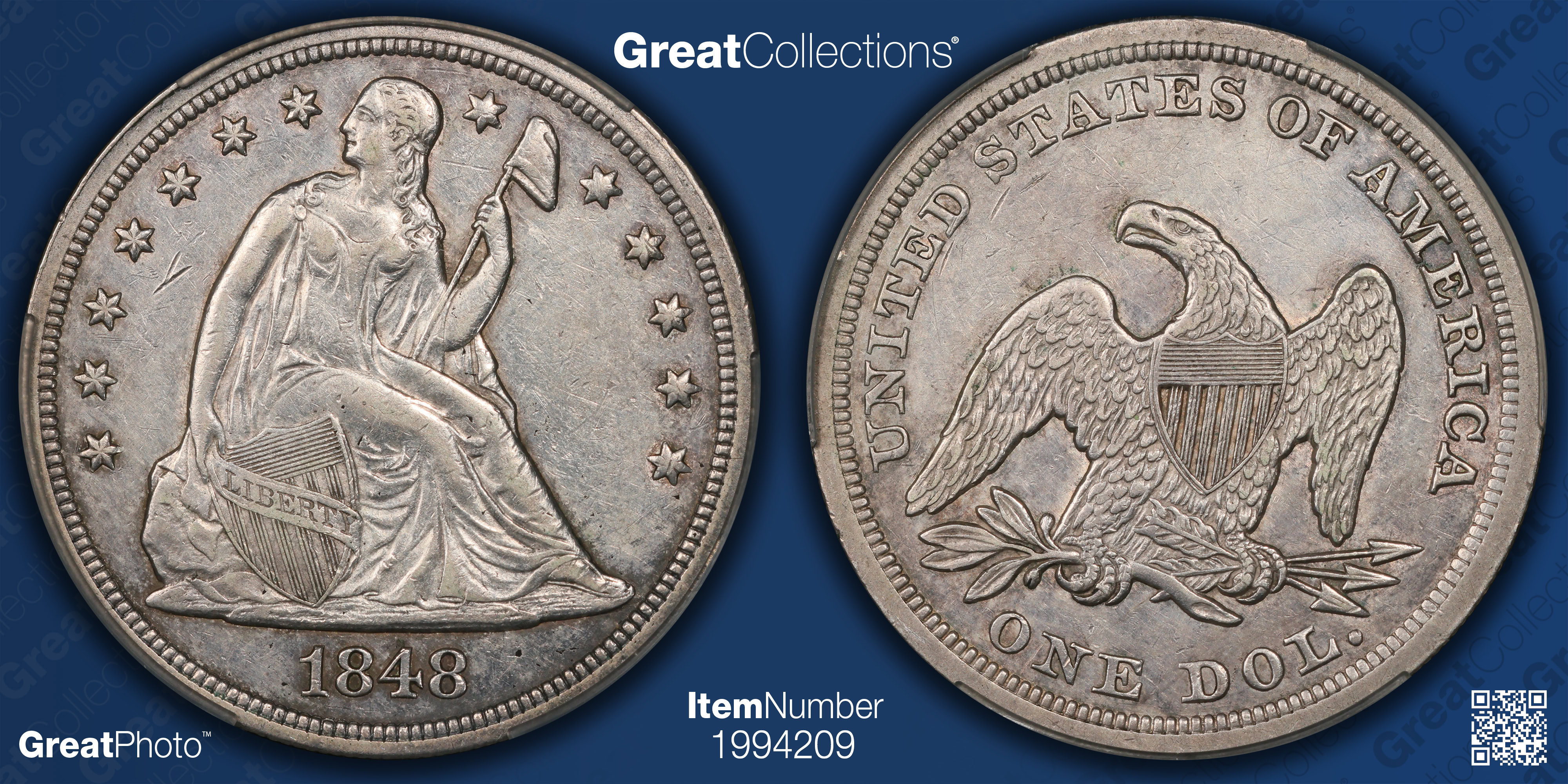 1848 Seated Liberty Silver Dollar CACG XF Details (Item 1994209 ...
