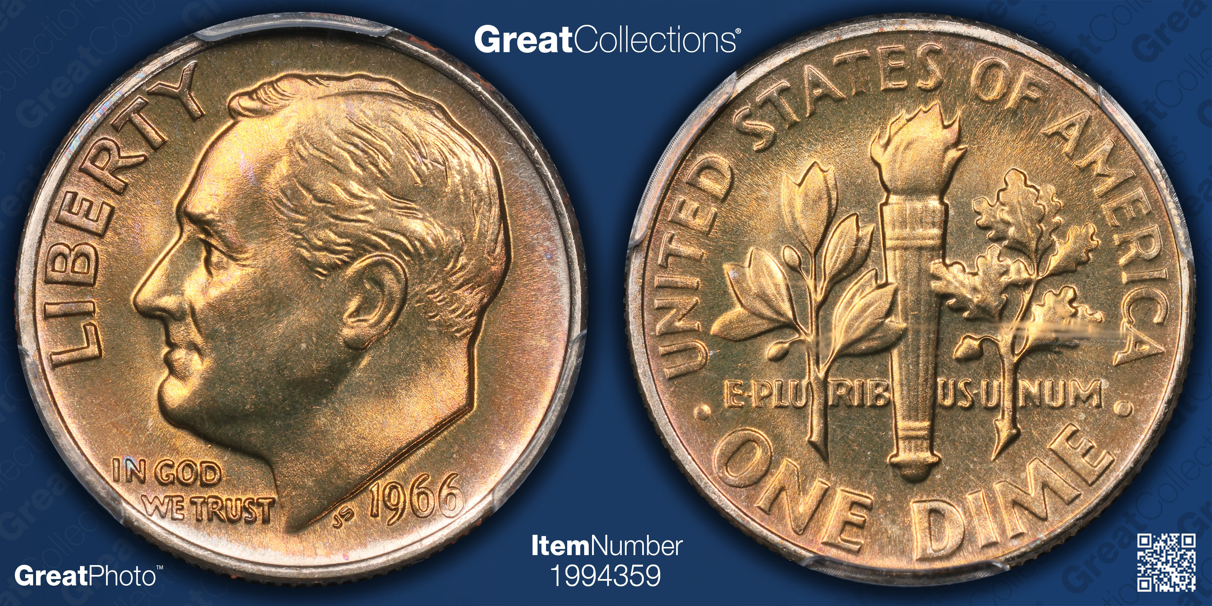 1966 Roosevelt Dime SMS PCGS SP-68 (Toned) (Item 1994359 ...