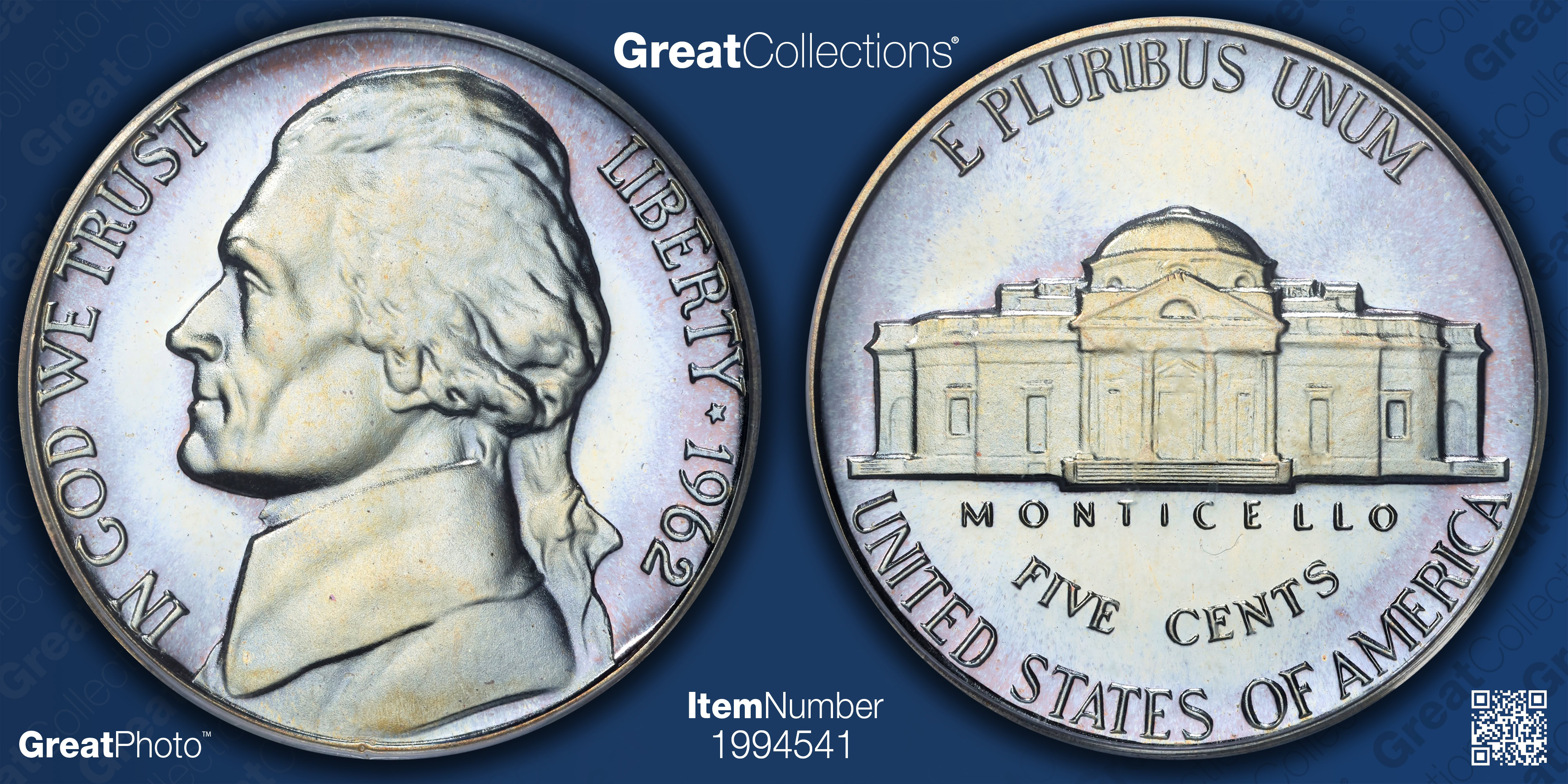 1962 Jefferson Nickel PCGS Proof-67 CAMEO (Toned) (Item 1994541 ...