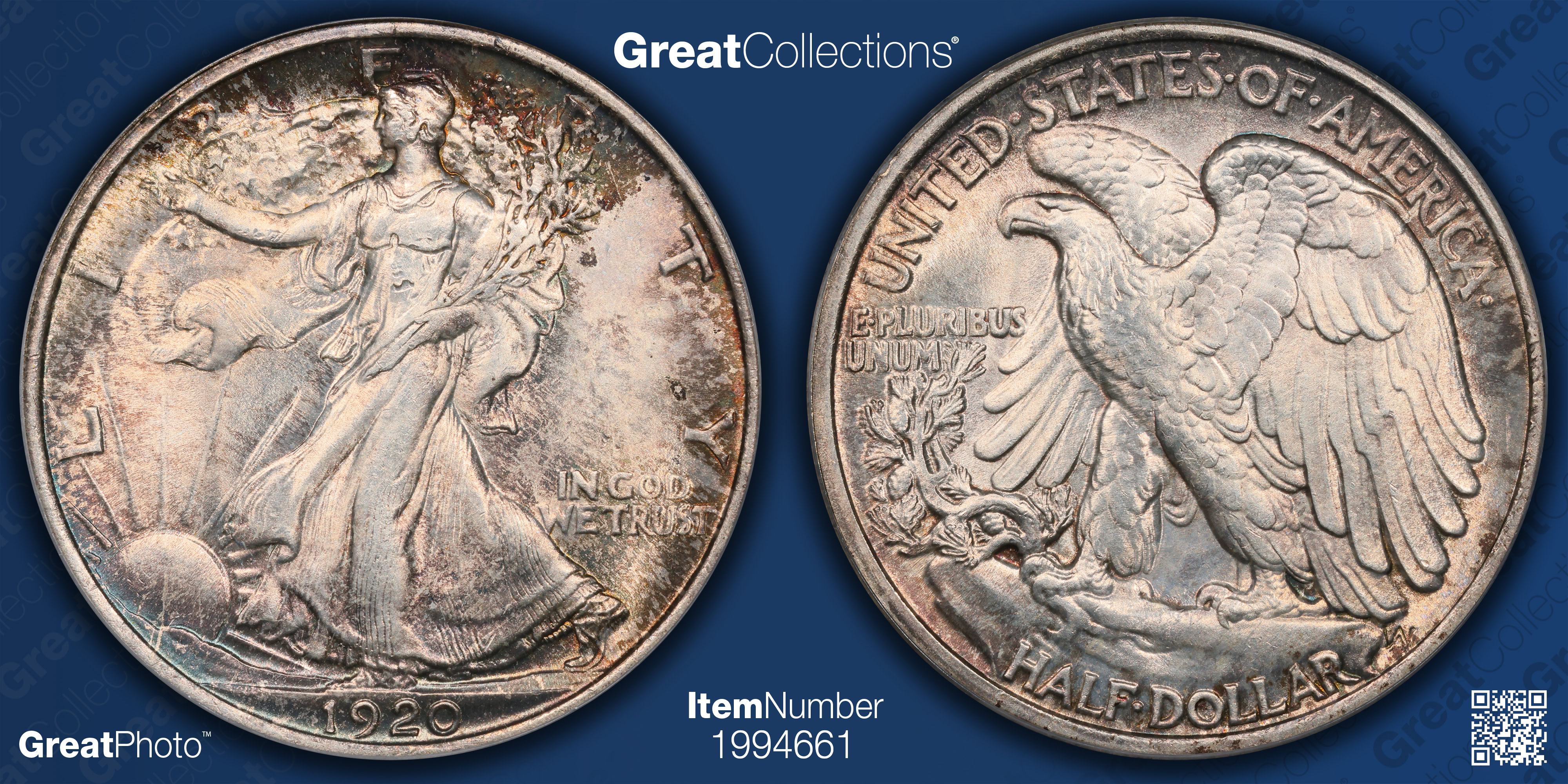 1920 Walking Liberty Half Dollar PCGS MS-65 (Toned) (Item 1994661 ...