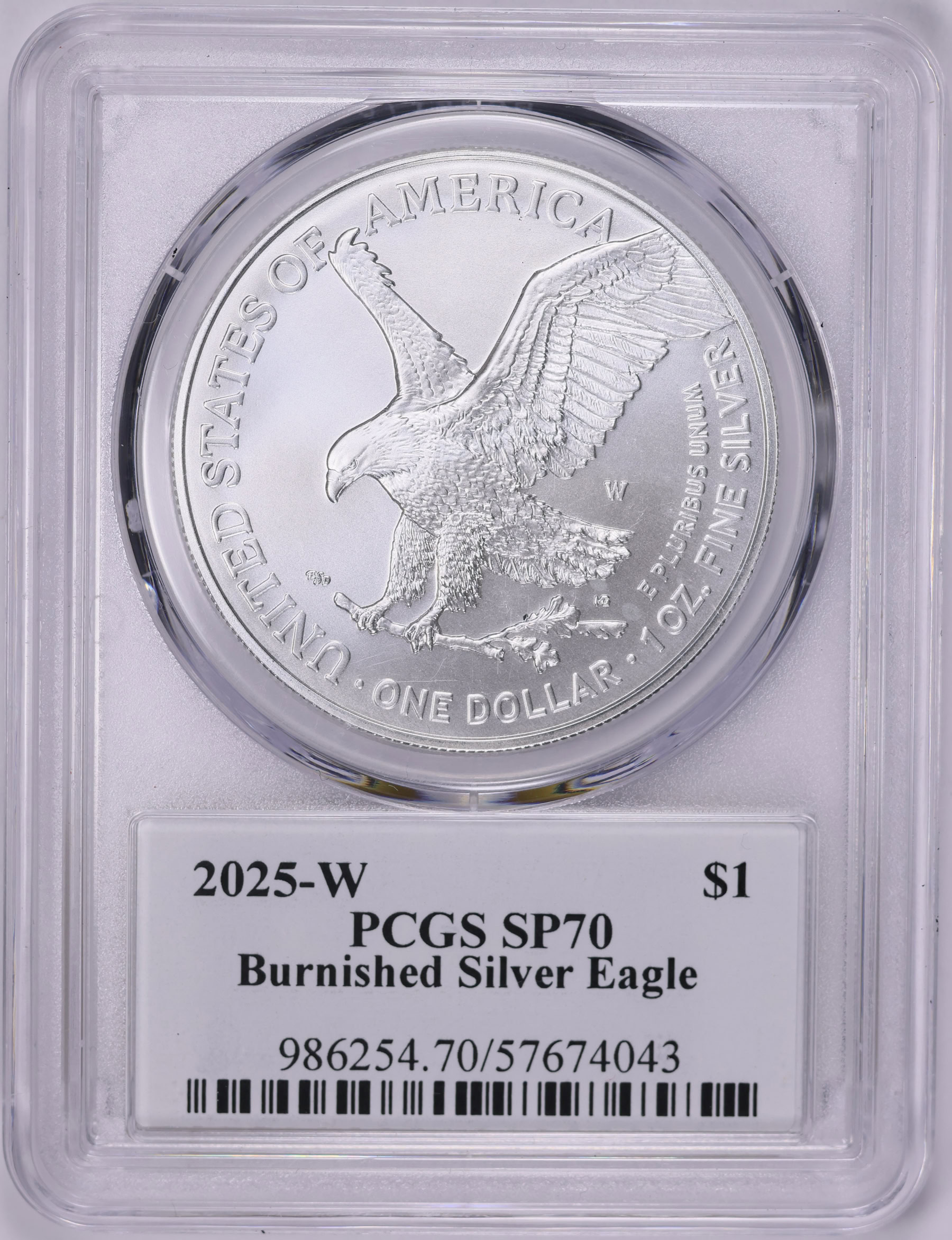2025-W $1 Silver Eagle Burnished PCGS SP-70 (Ultra Breaks Gold Rush ...