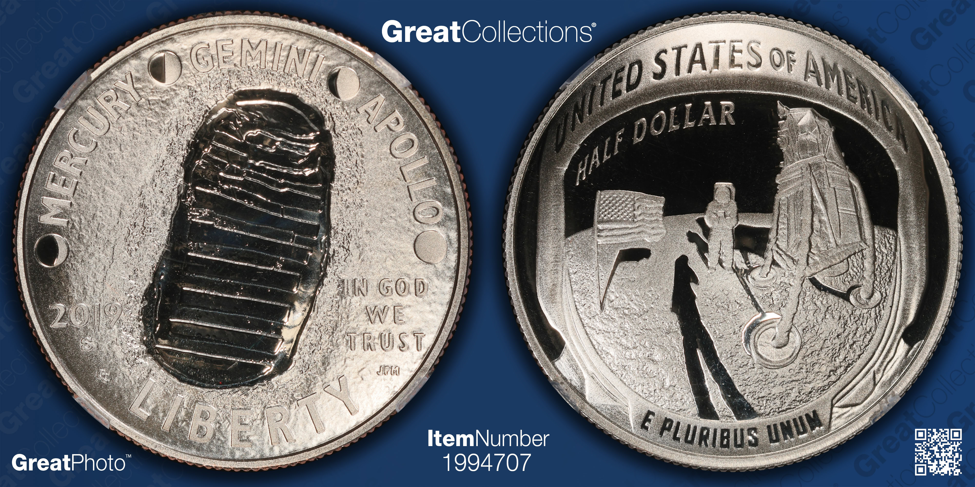 2019-S Apollo 11 Half Dollar 50th Anniversary NGC Proof-70 UC (EDC Red ...