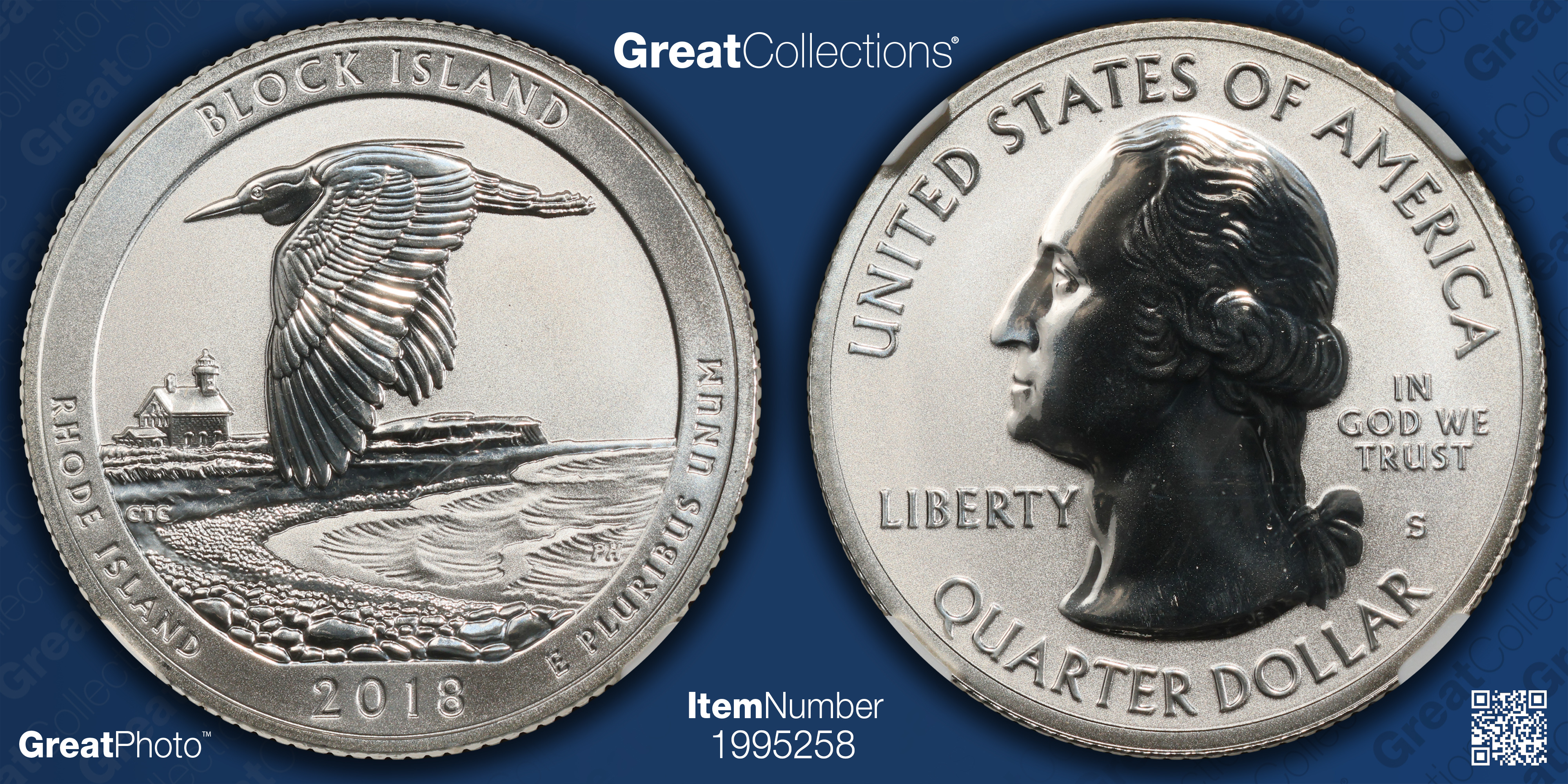 2018-S America the Beautiful Quarter Block Island NP Silver Reverse ...