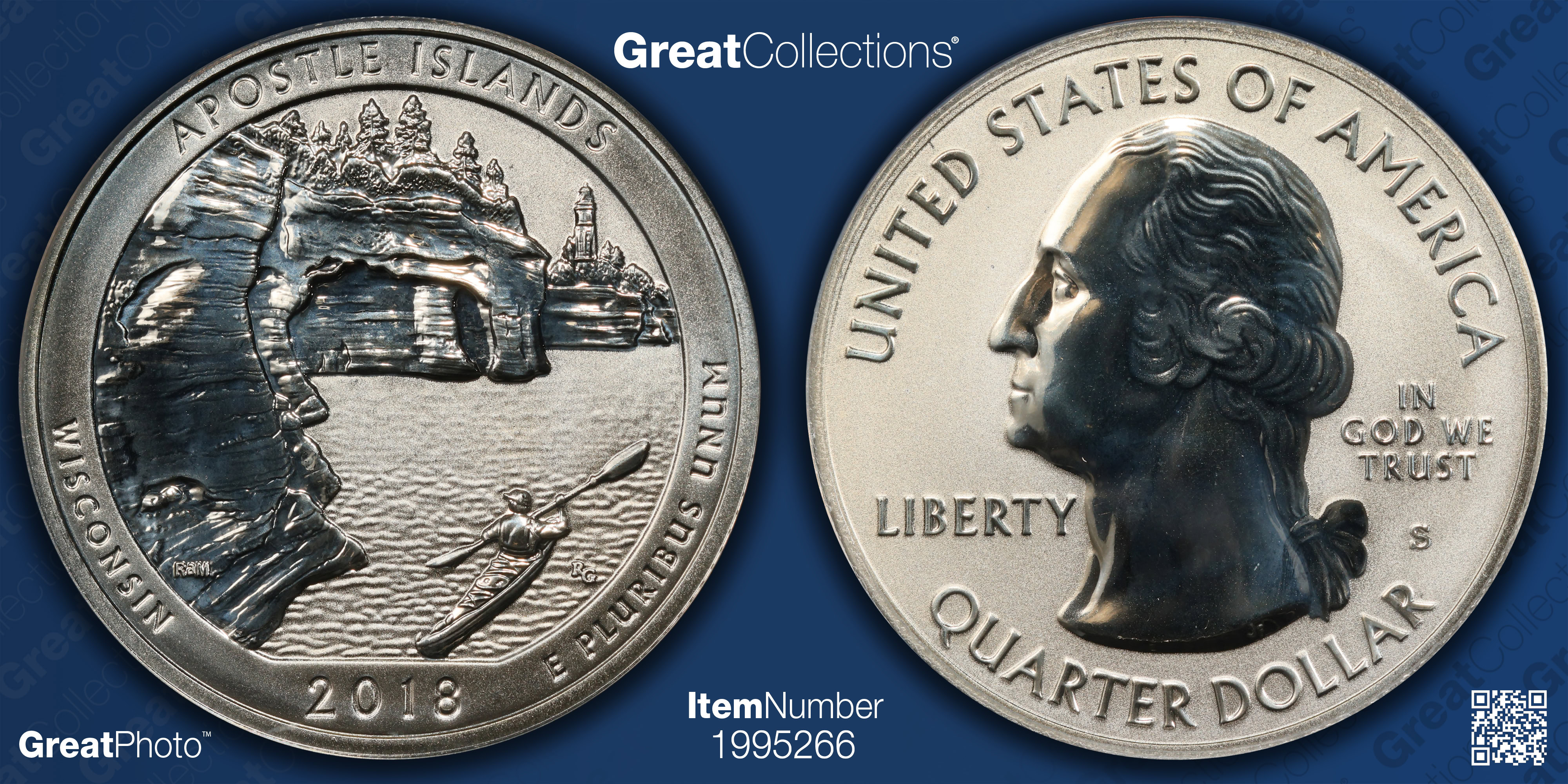 2018-S America the Beautiful Quarter Apostle Islands NP Reverse Proof ...